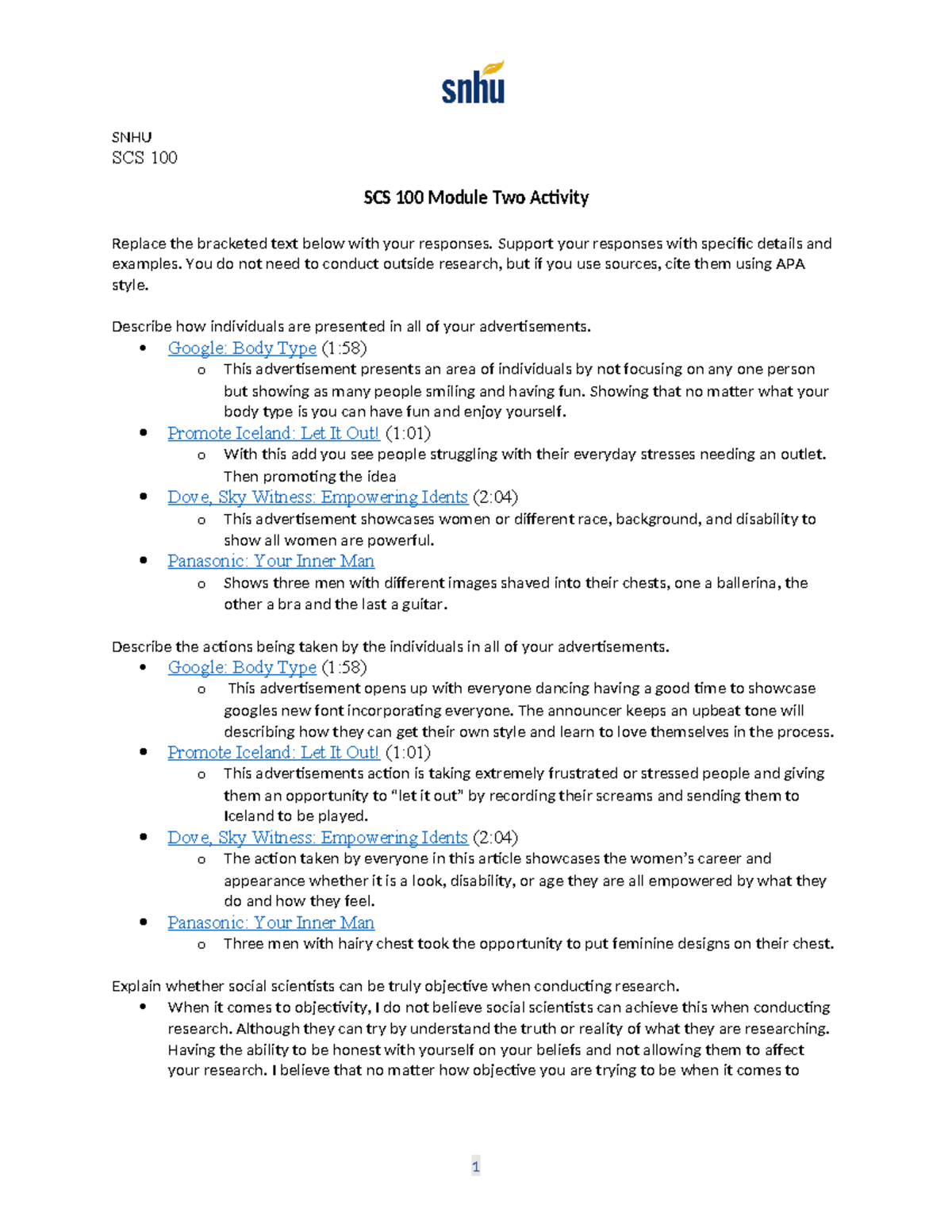 SCS 100 Module Two Activity - SNHU SCS 100 SCS 100 Module Two Activity ...