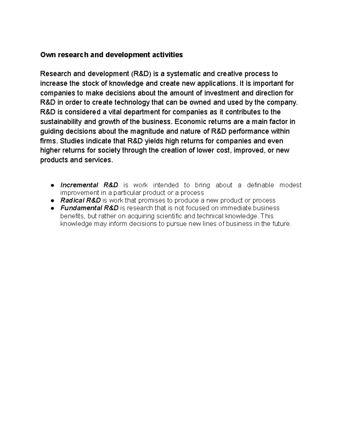 Own research and development activities - Own research and development ...