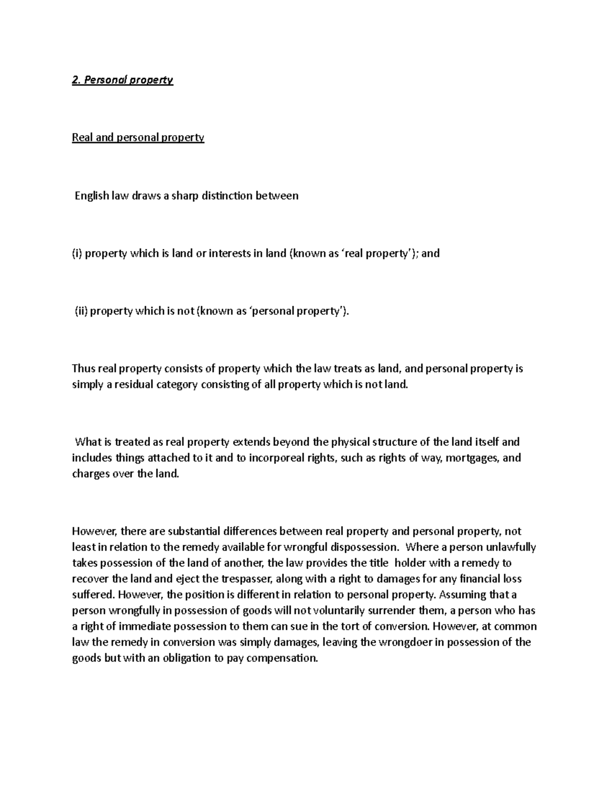 2. Personal property - Commercial Law - 2. Personal property Real and ...