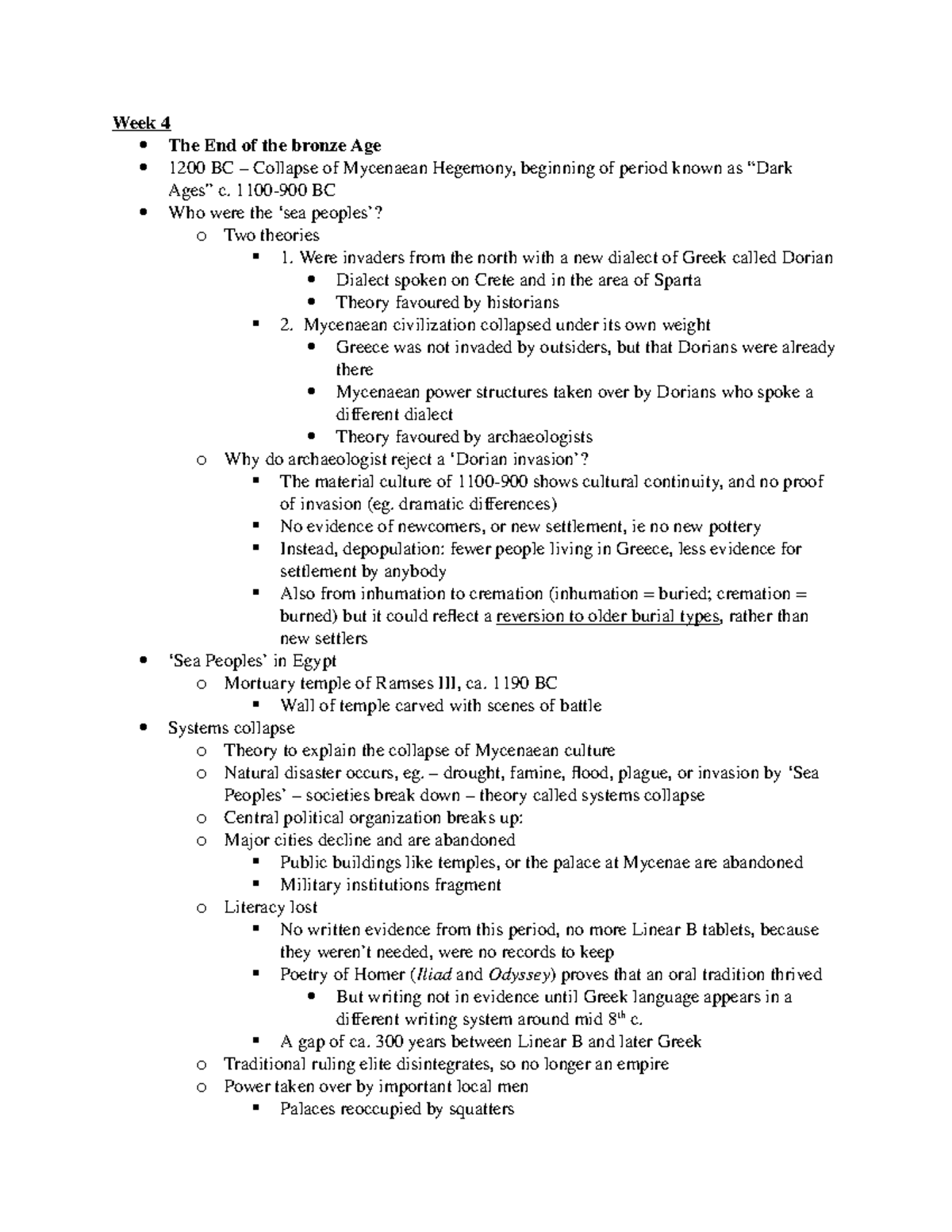 1A03 Week 4 - End of the Bronze Age - Week 4 The End of the bronze Age ...
