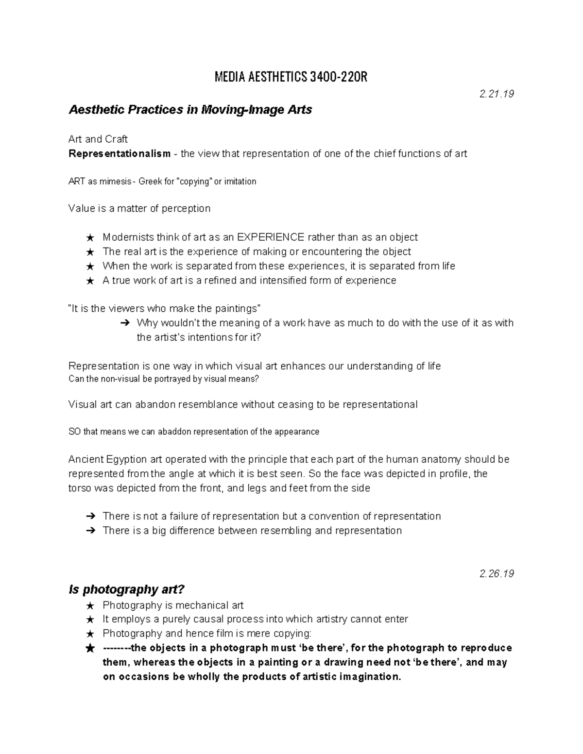 CMDP Notes - Media Aesthetics - MEDIA AESTHETICS 3400-220R 2. Aesthetic ...