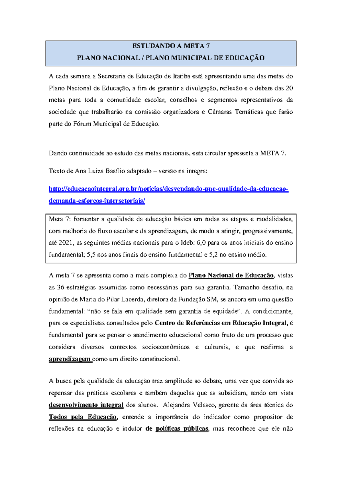 Meta 7 para pesquisa - ESTUDANDO A META 7 PLANO NACIONAL / PLANO ...