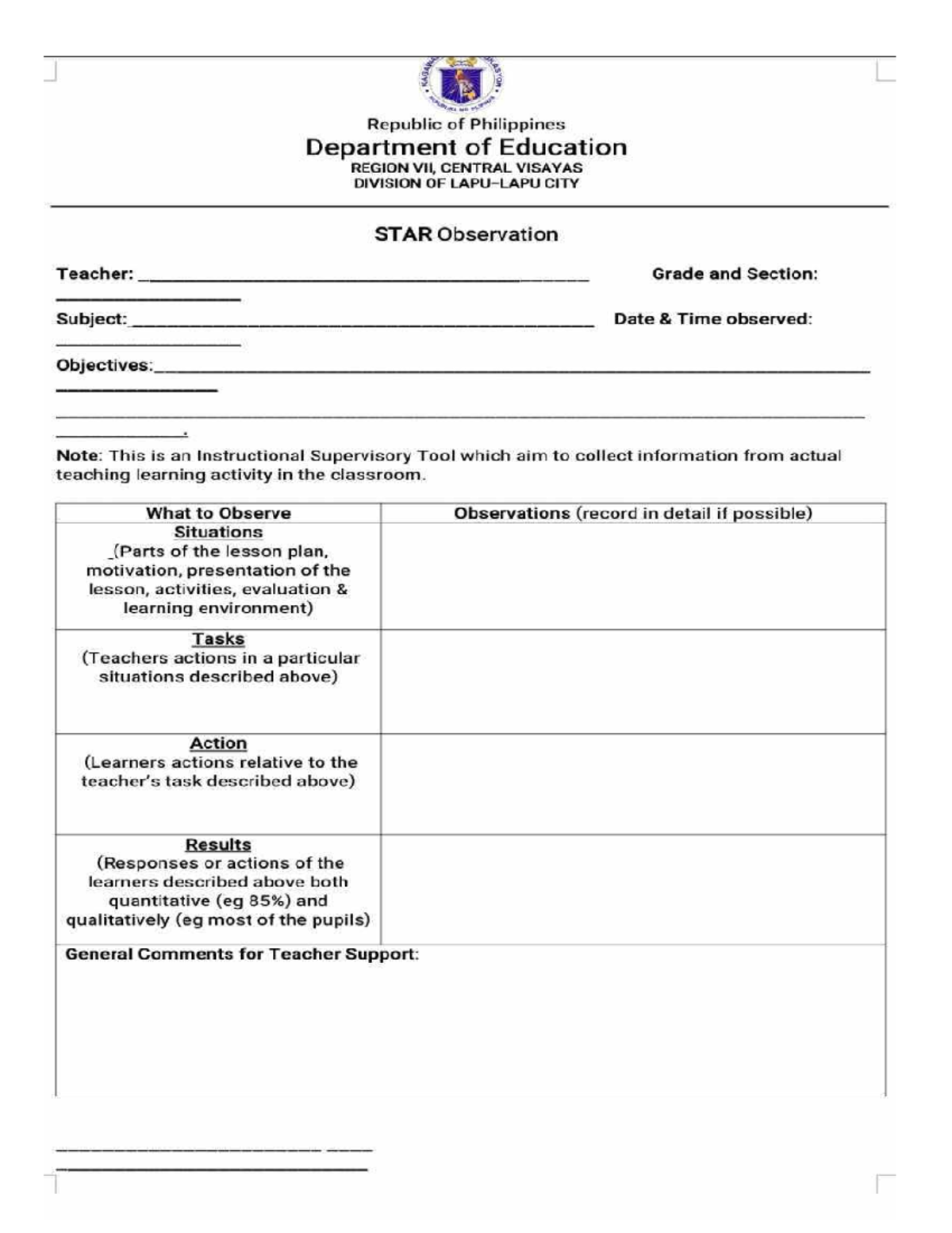 Star observation - Republic of Philippines Department of Education ...