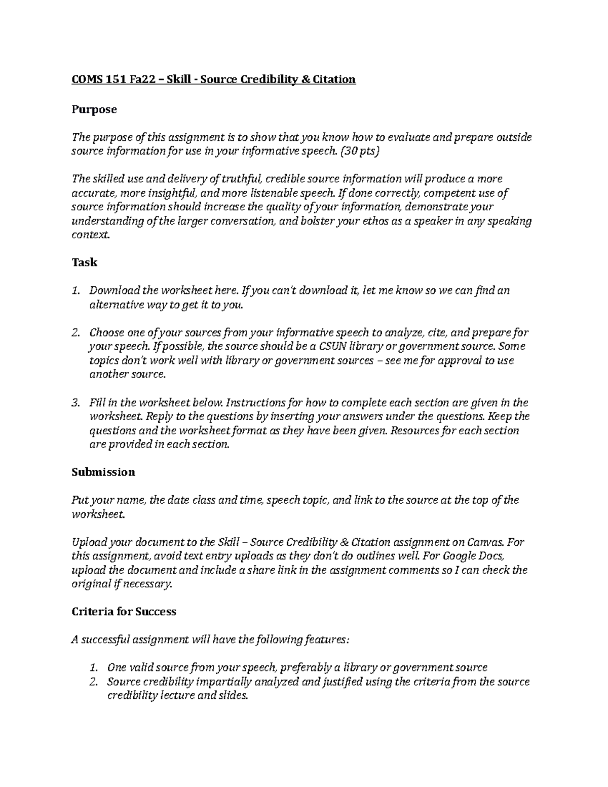 Skill Source Credibility - COMS 151 Fa22 – Skill - Source Credibility ...