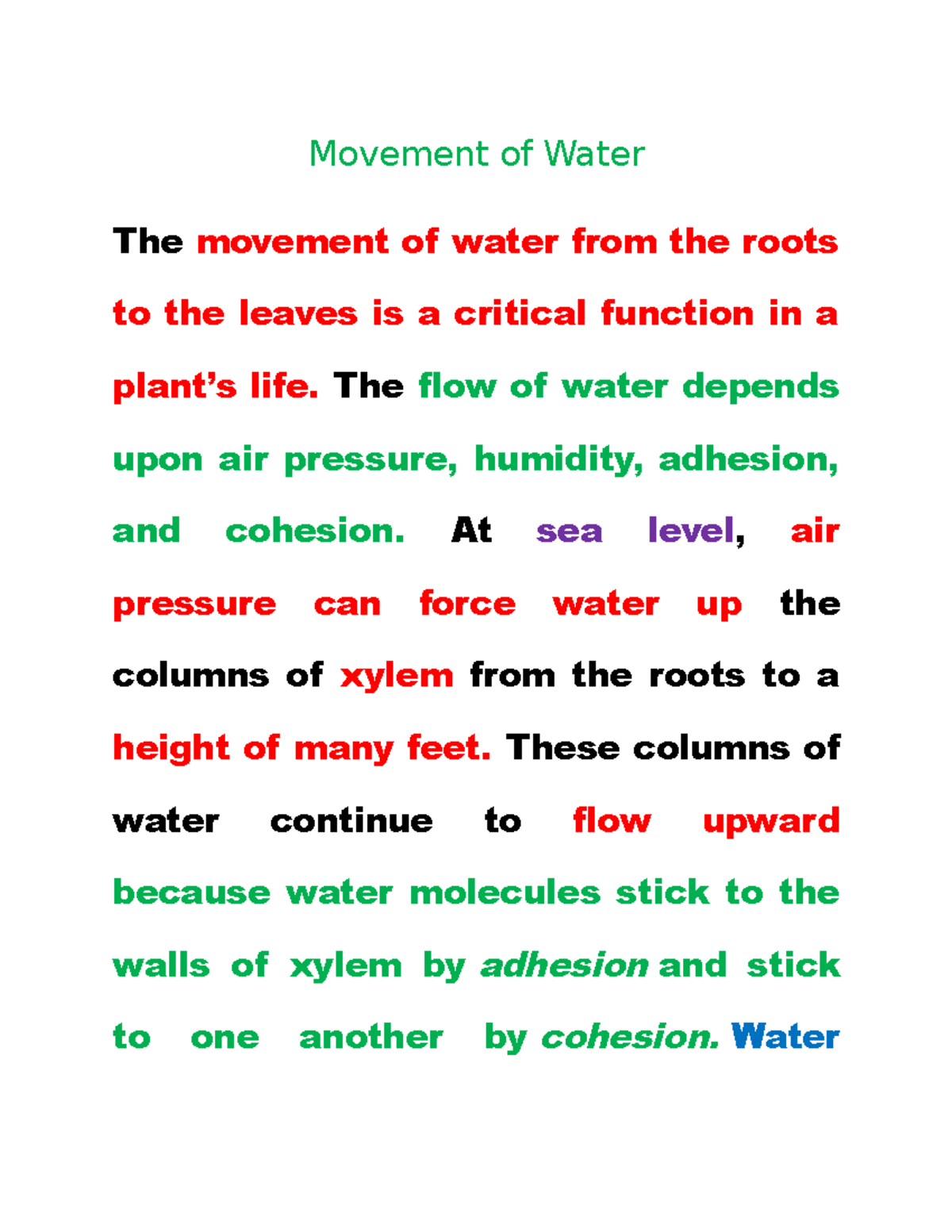 Movement of Water - Movement of Water The movement of water from the ...