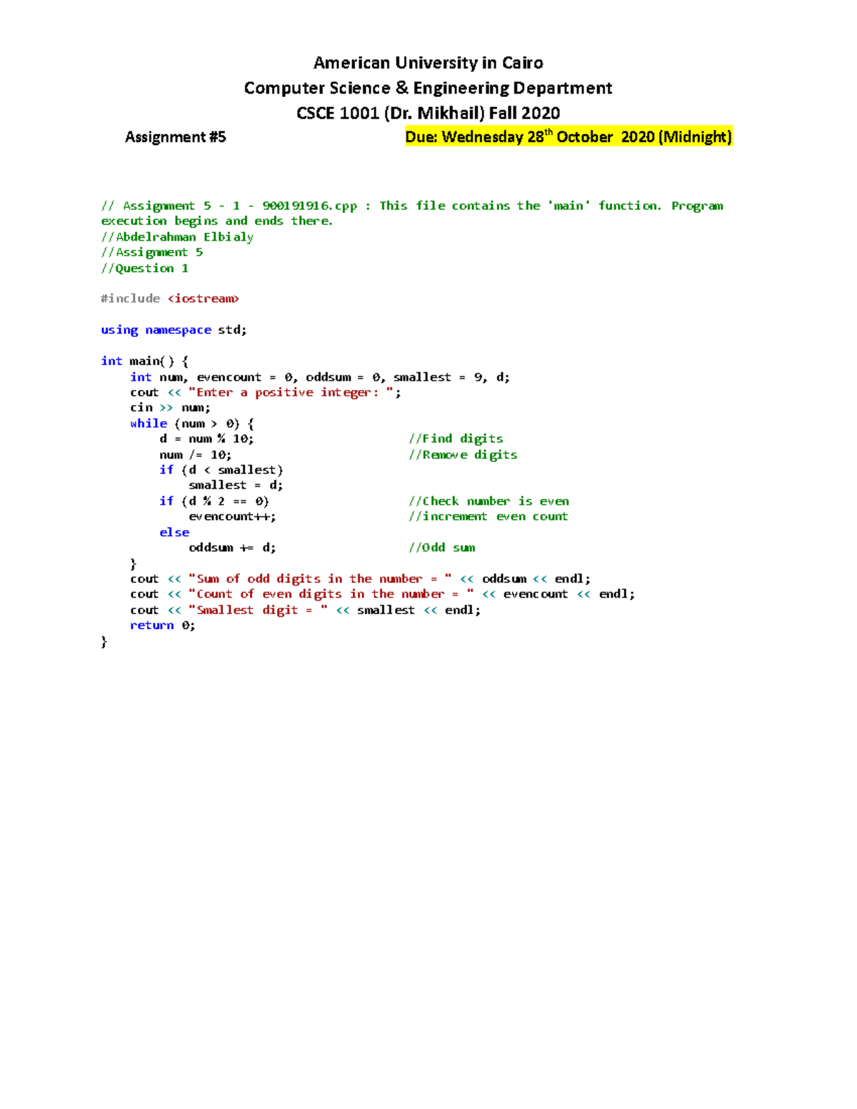 Assignment5 Fall20 American University In Cairo Computer Science And Engineering Department
