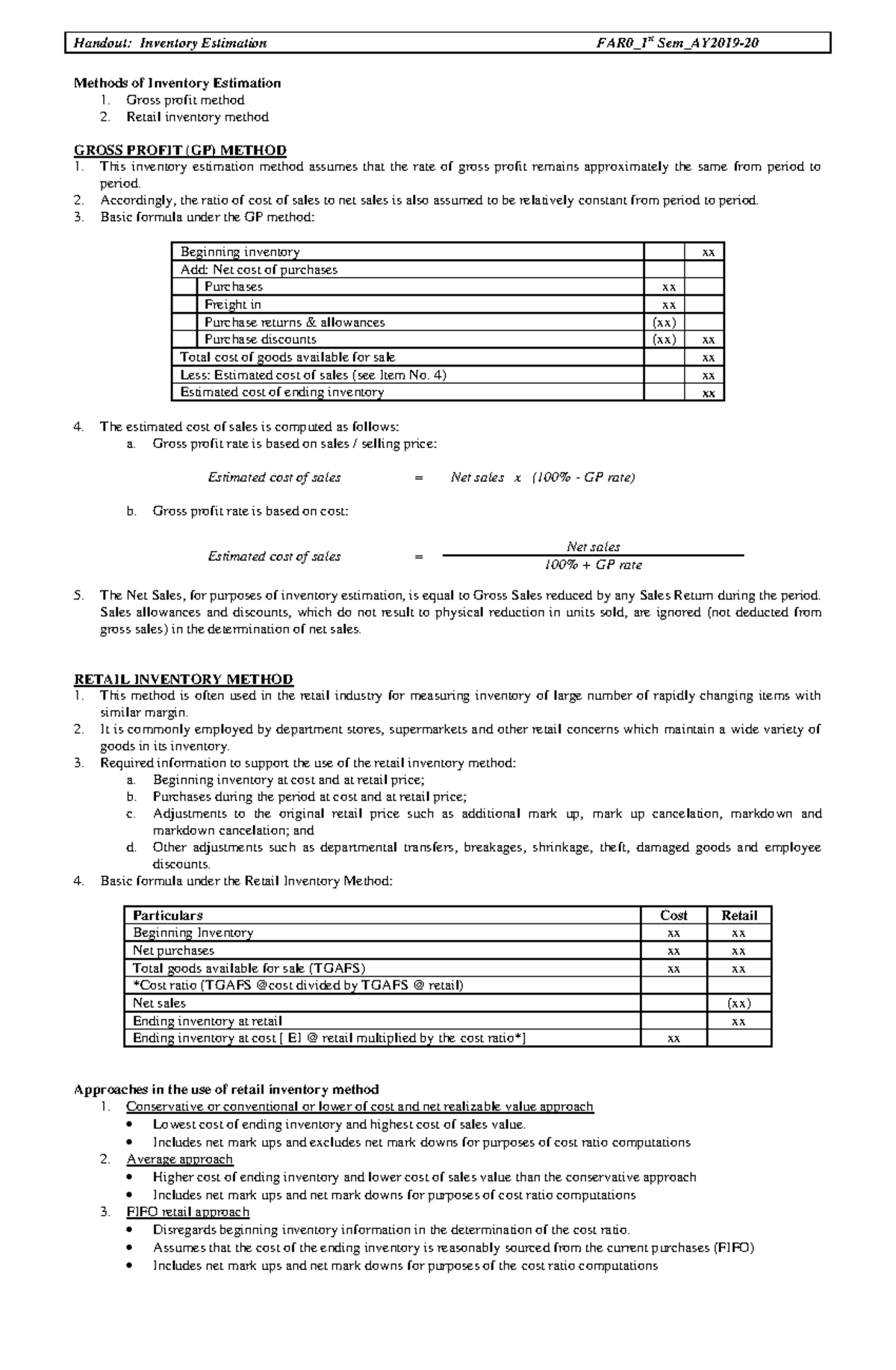 HO Inventory Estimation PADAYON - Handout: Inventory Estimation FAR0 ...