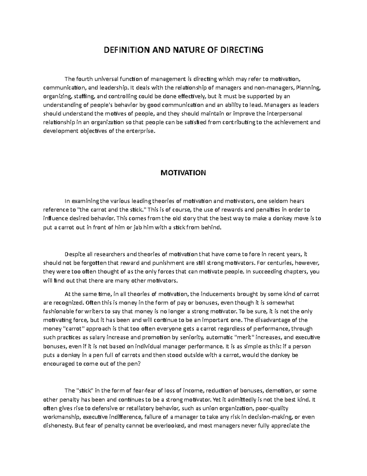 Definition AND Nature OF Directing - DEFINITION AND NATURE OF DIRECTING ...