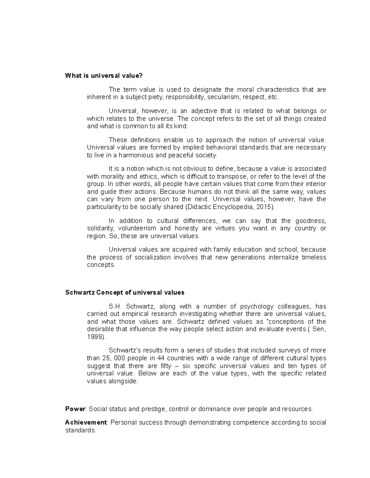 Ethics Summary 8 - For educational purposes - What is universal value ...