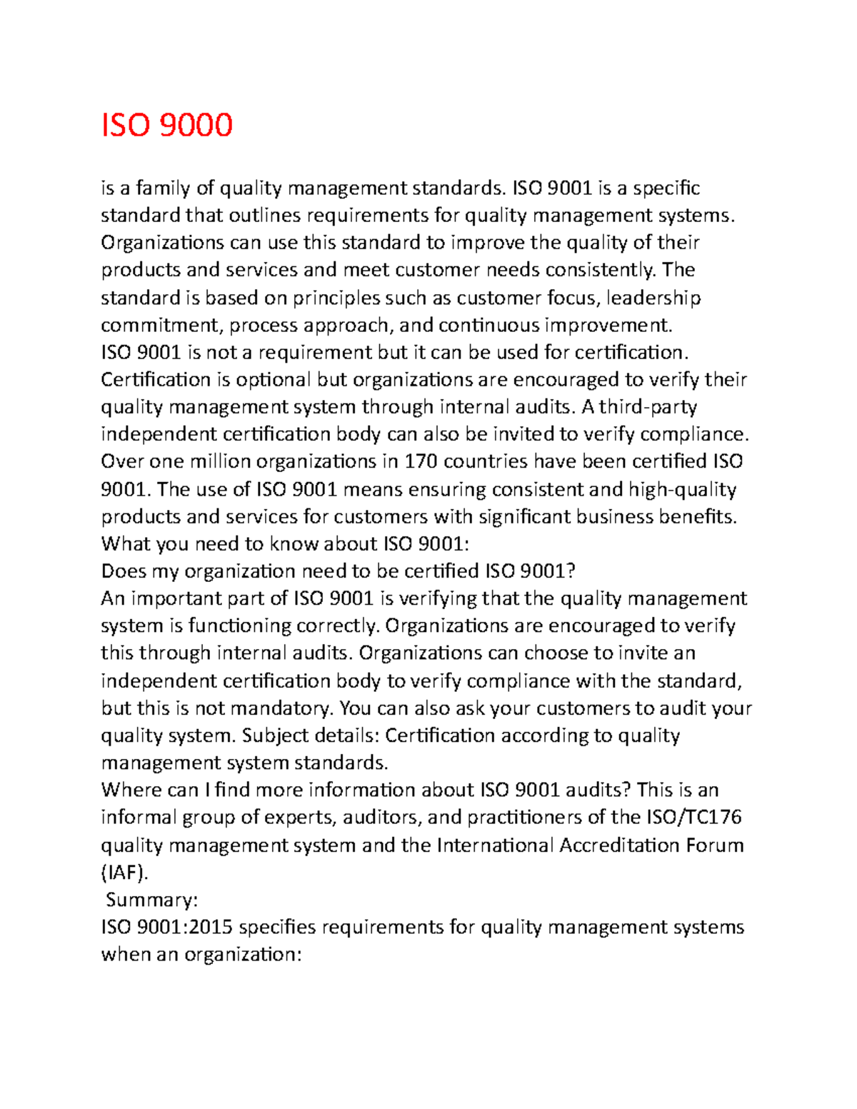 ISO 9000 - for s5 - ISO 9000 is a family of quality management ...