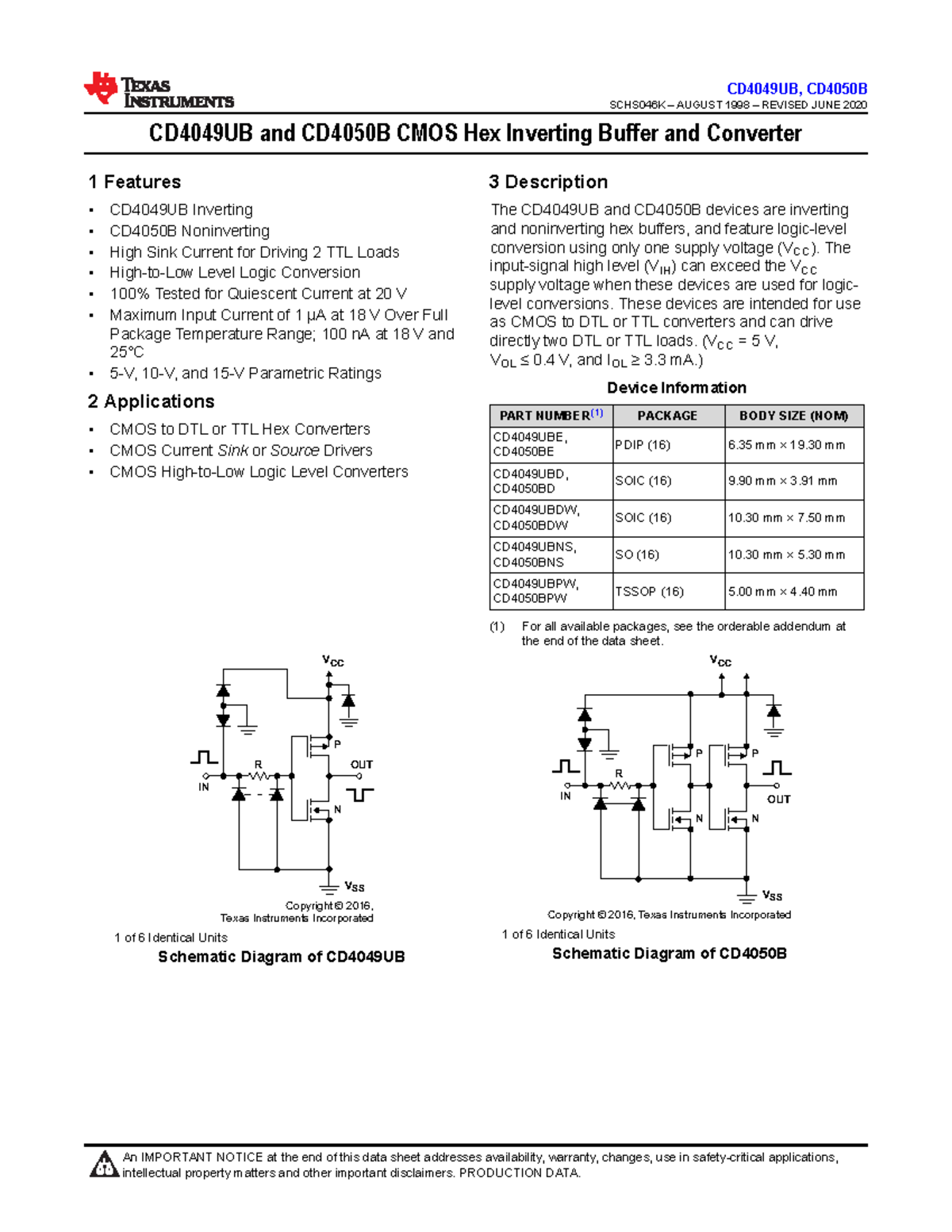 Cd4049ub - aaaaa - CD4049UB and CD4050B CMOS Hex Inverting Buffer and ...