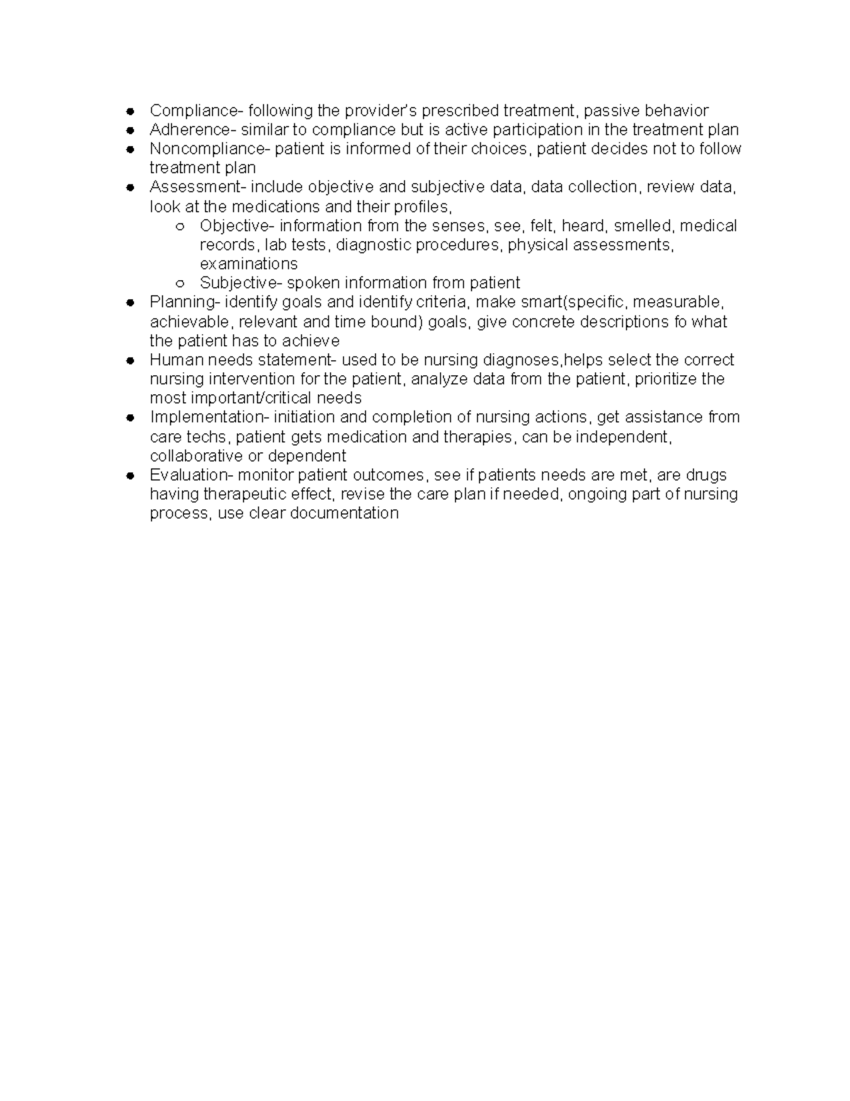 1 - notes - Compliance- following the provider’s prescribed treatment ...