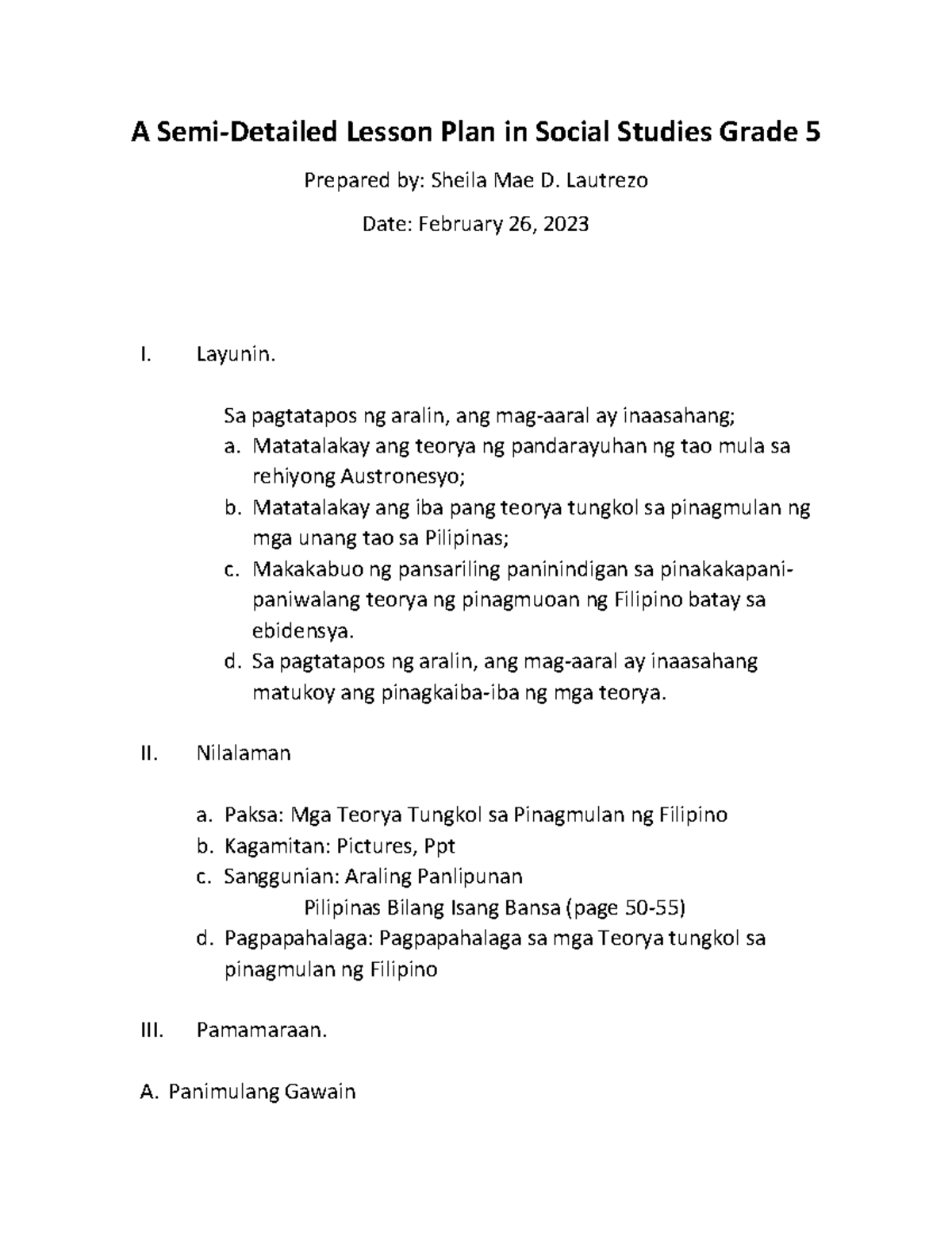 A Semi Detailed Lesson Plan In Social Studies Grade 5 Revised - A Semi ...