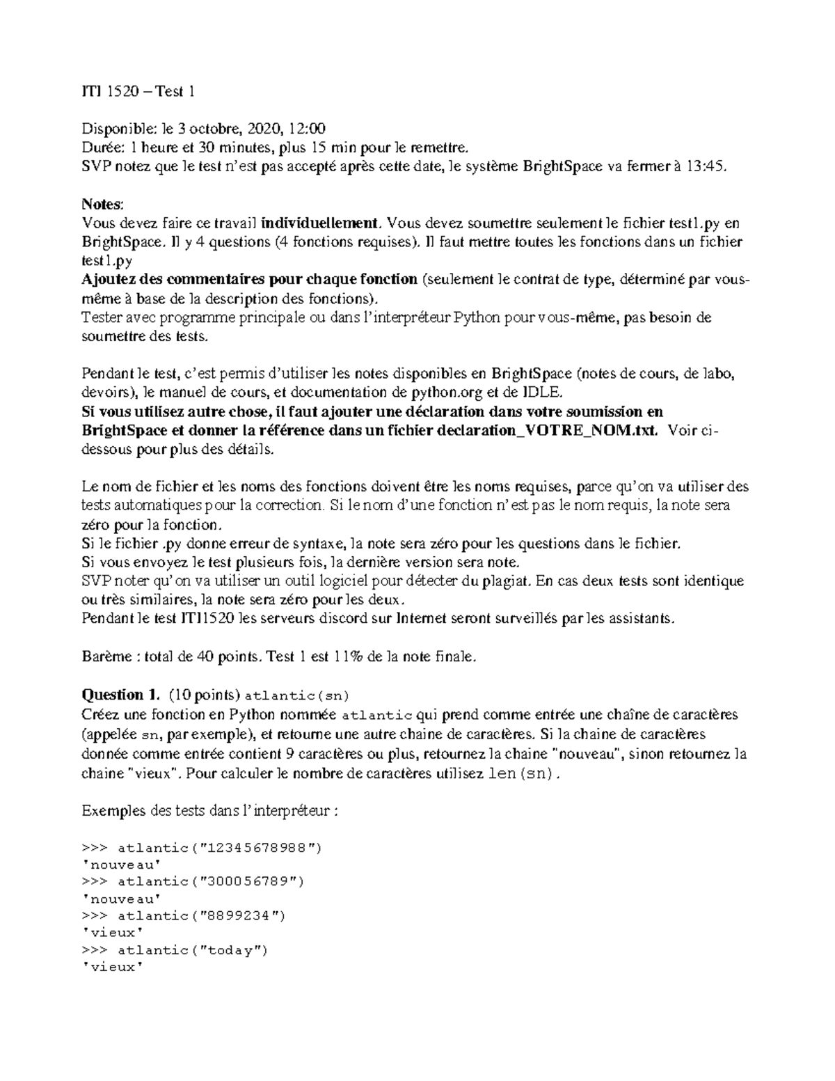 Exemple de test - Introduction à l'informatique I - ITI 1520 – Test 1 ...