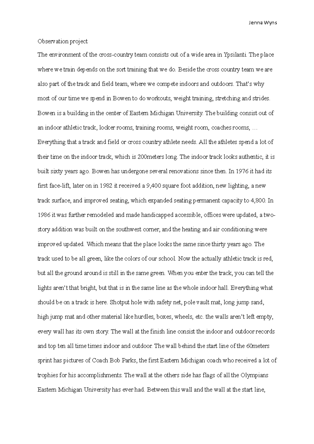 Observation project - writing assignment - Jenna Wyns Observation ...