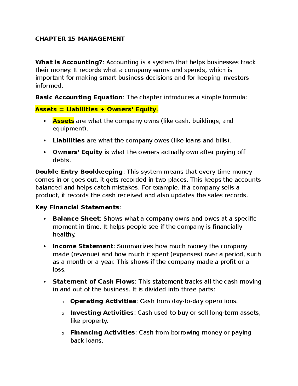 Chapter 15 Management - CHAPTER 15 MANAGEMENT What is Accounting ...