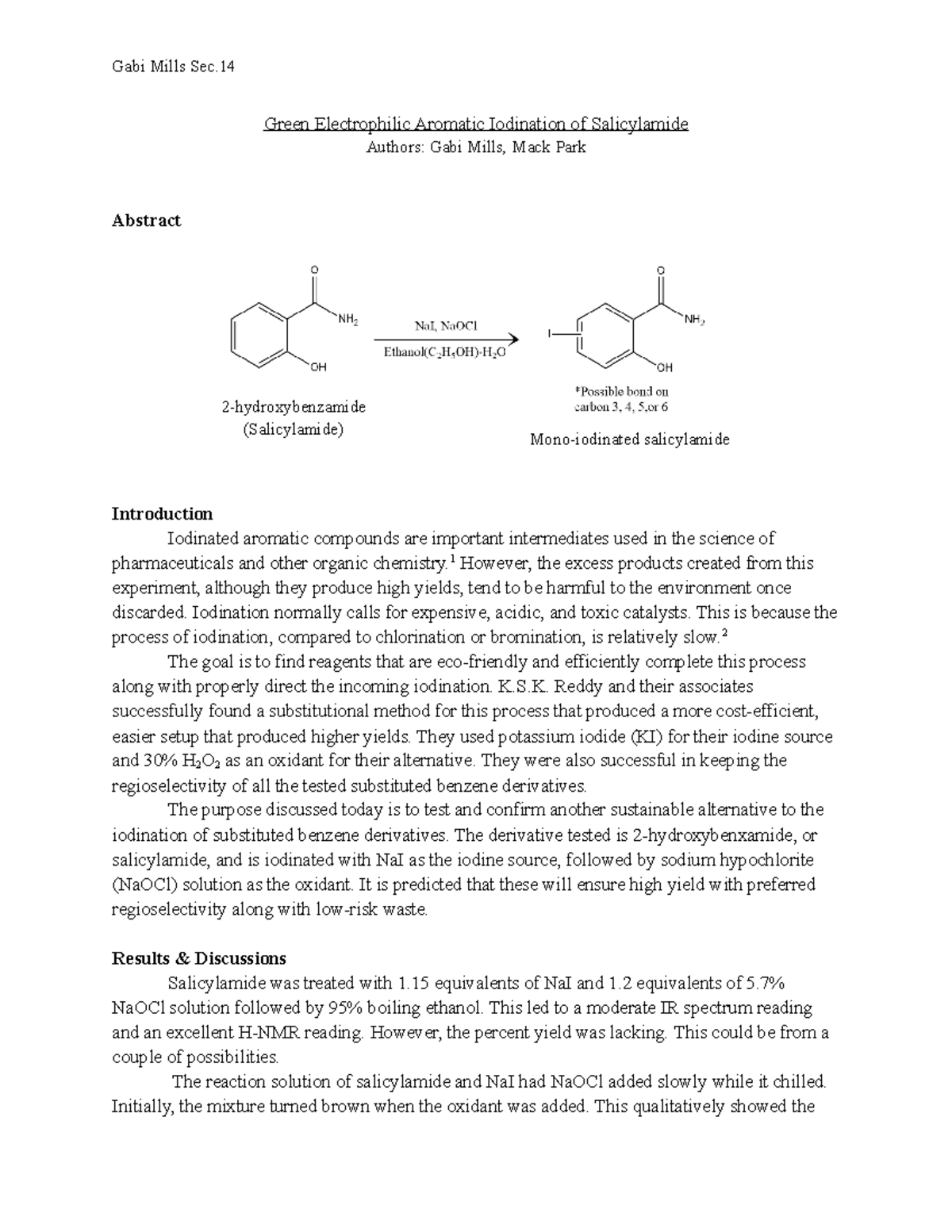 Iodination of Salicylamide Lab Report copy - Green Electrophilic ...