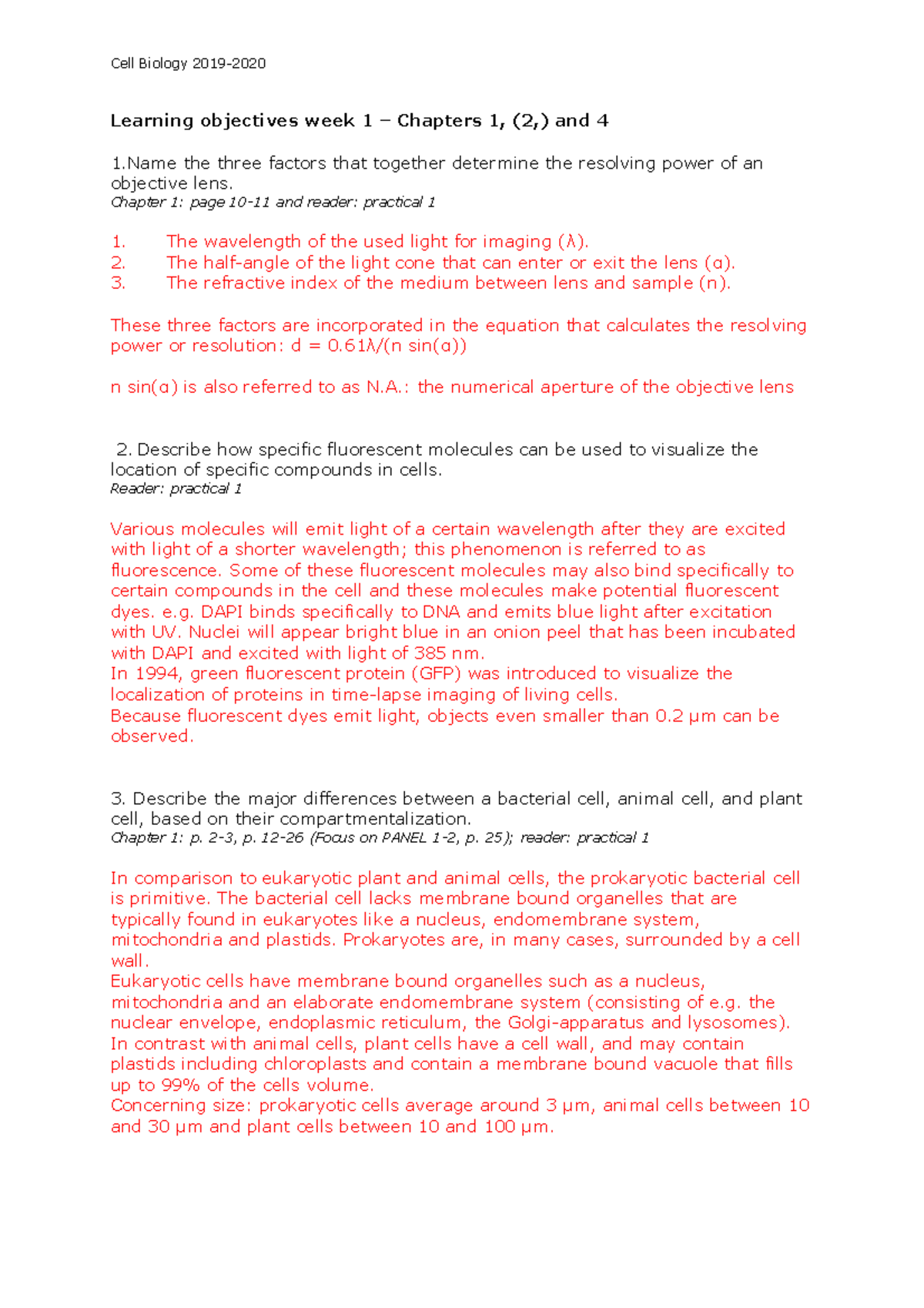 Learning objectives week 1 summaries - Learning objectives week 1 ...