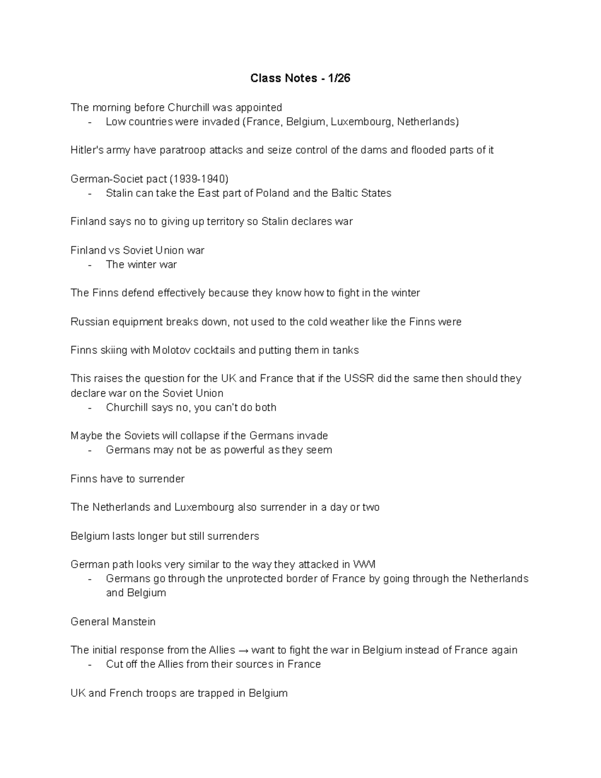 Class Notes - 1/26 - Class Notes - 1/ The morning before Churchill was ...