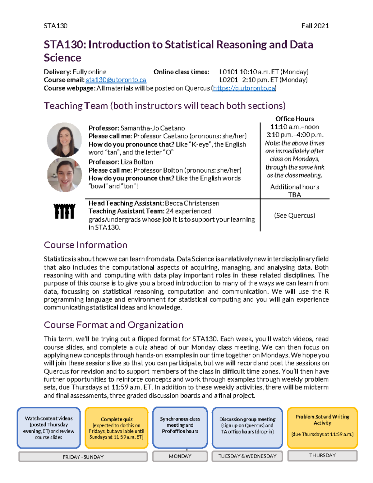 STA130 F21 syllabus-1 - syllabus - 1 STA130: Introduction to Statistical Reasoning and Data ...