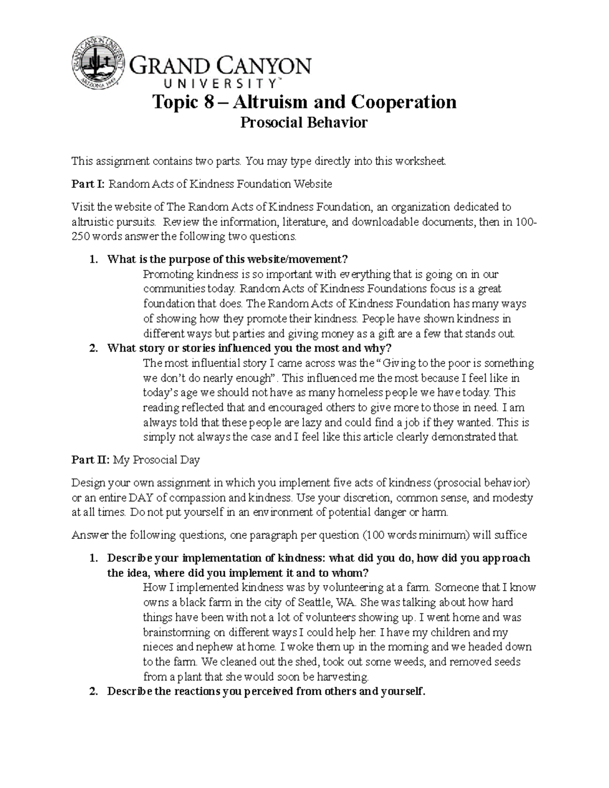 Altruism and Cooperation: Random Acts of Kindness and Prosocial ...