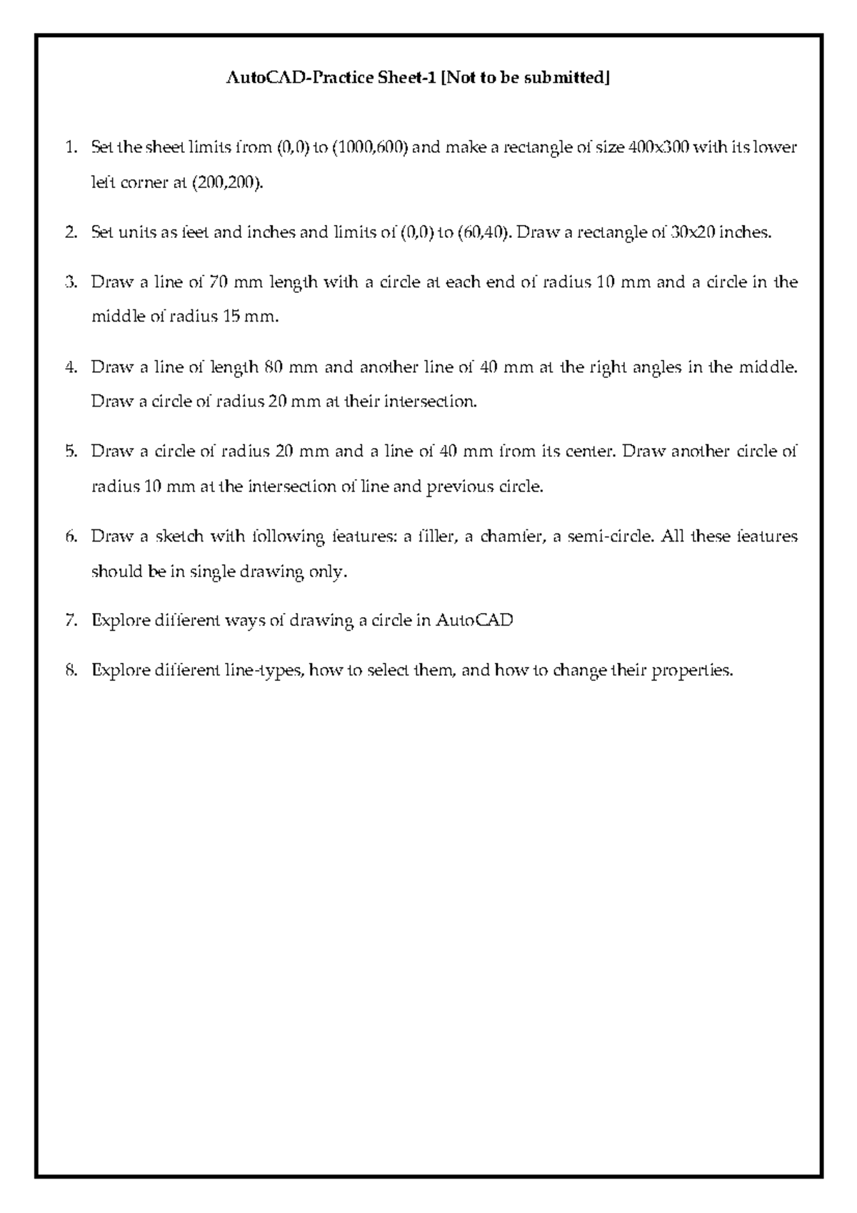 Practice Problem - AutoCAD-Practice Sheet-1 [Not to be submitted] Set ...