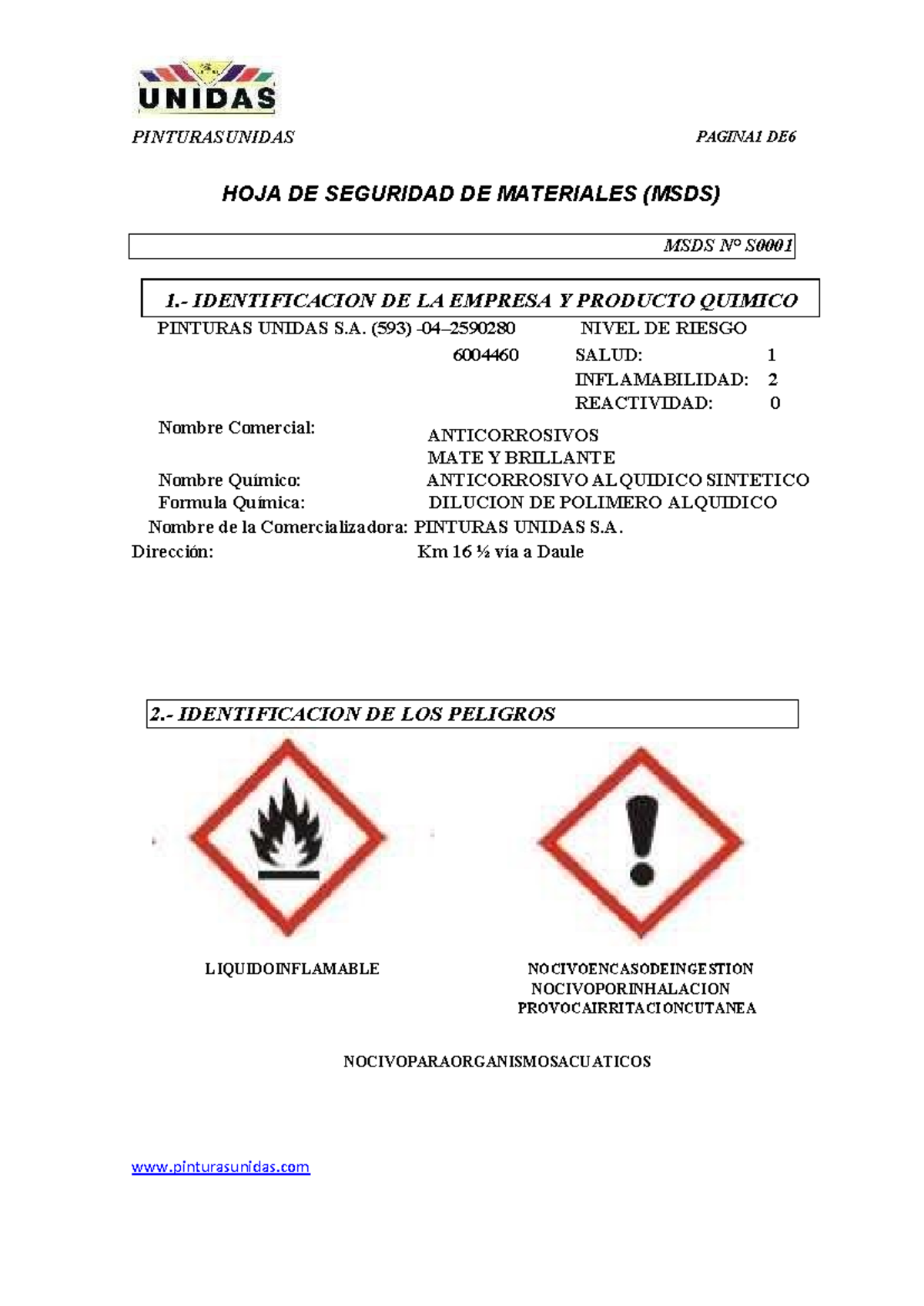 01MSDS-Anticorrosivos - HOJA DE SEGURIDAD DE MATERIALES (MSDS) 1 ...