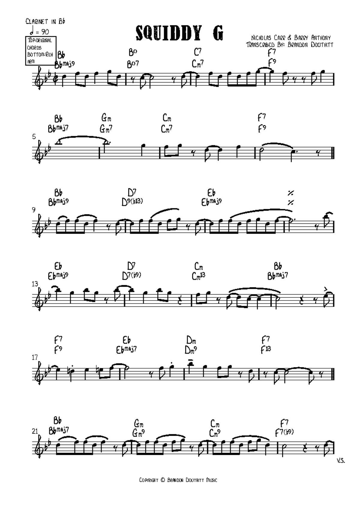 Squiddy G Lead Sheet and Changes C Bb Eb Clarinet in Bb - Copyright ...