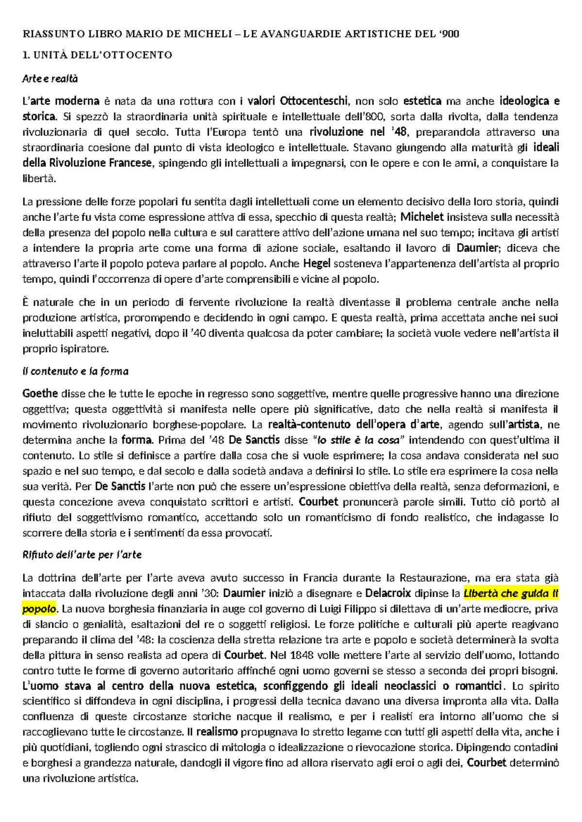 Riassunto Libro Mario DE Micheli - RIASSUNTO LIBRO MARIO DE MICHELI ...