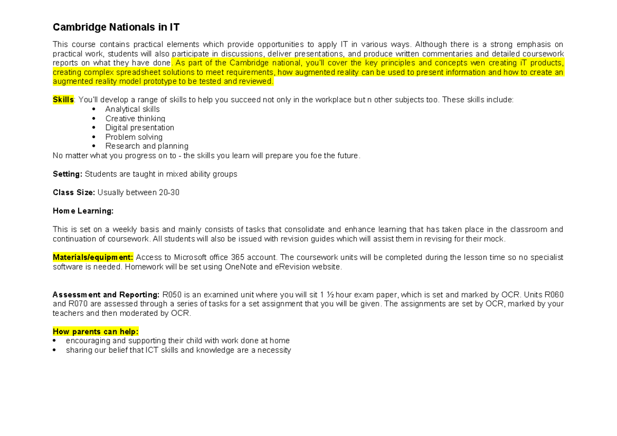 Cambridge Nationals in IT updates - Cambridge Nationals in IT This ...