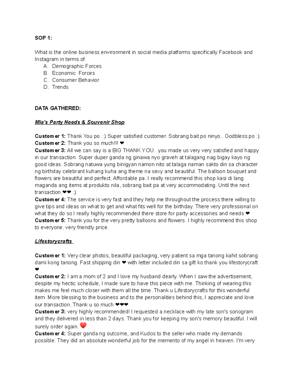 Statement of the Problems - SOP 1: What is the online business ...