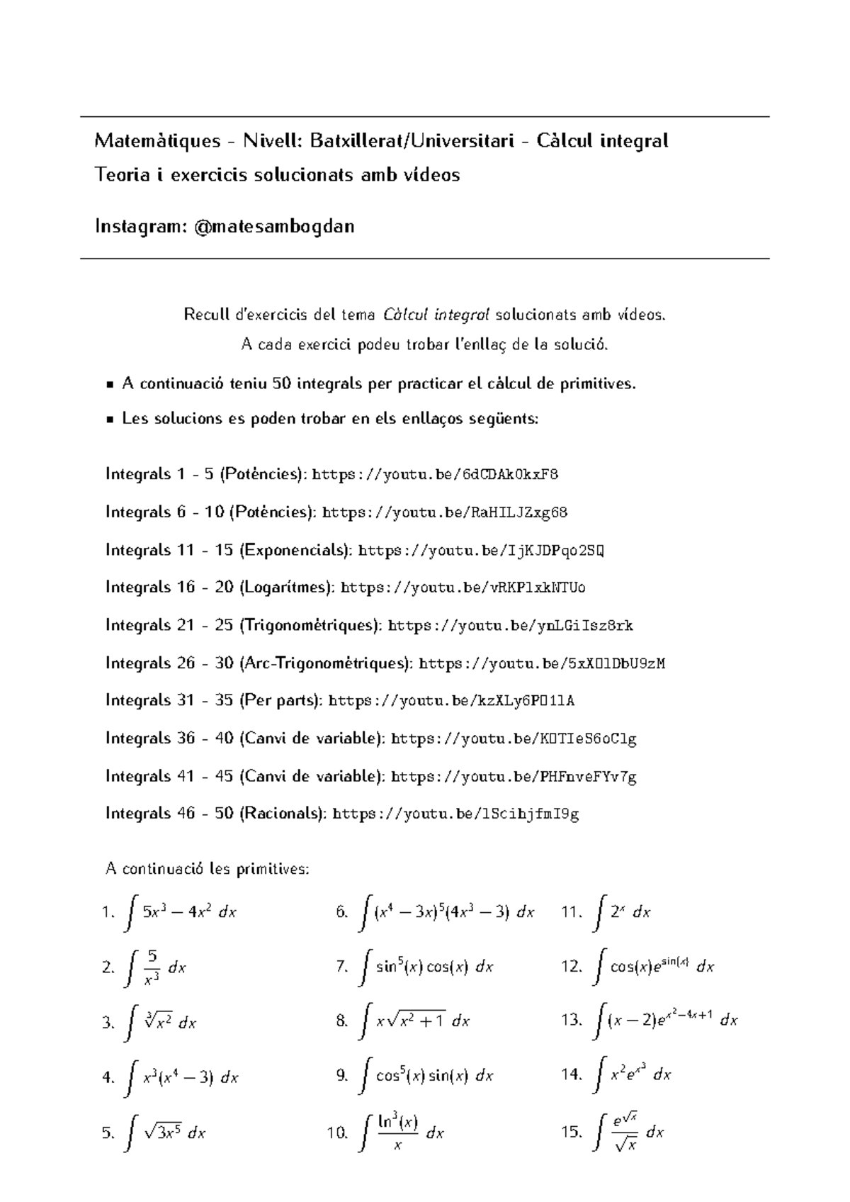 Calcul-integral - Practica càlcul d'integrals. - Matemàtiques - Nivell ...