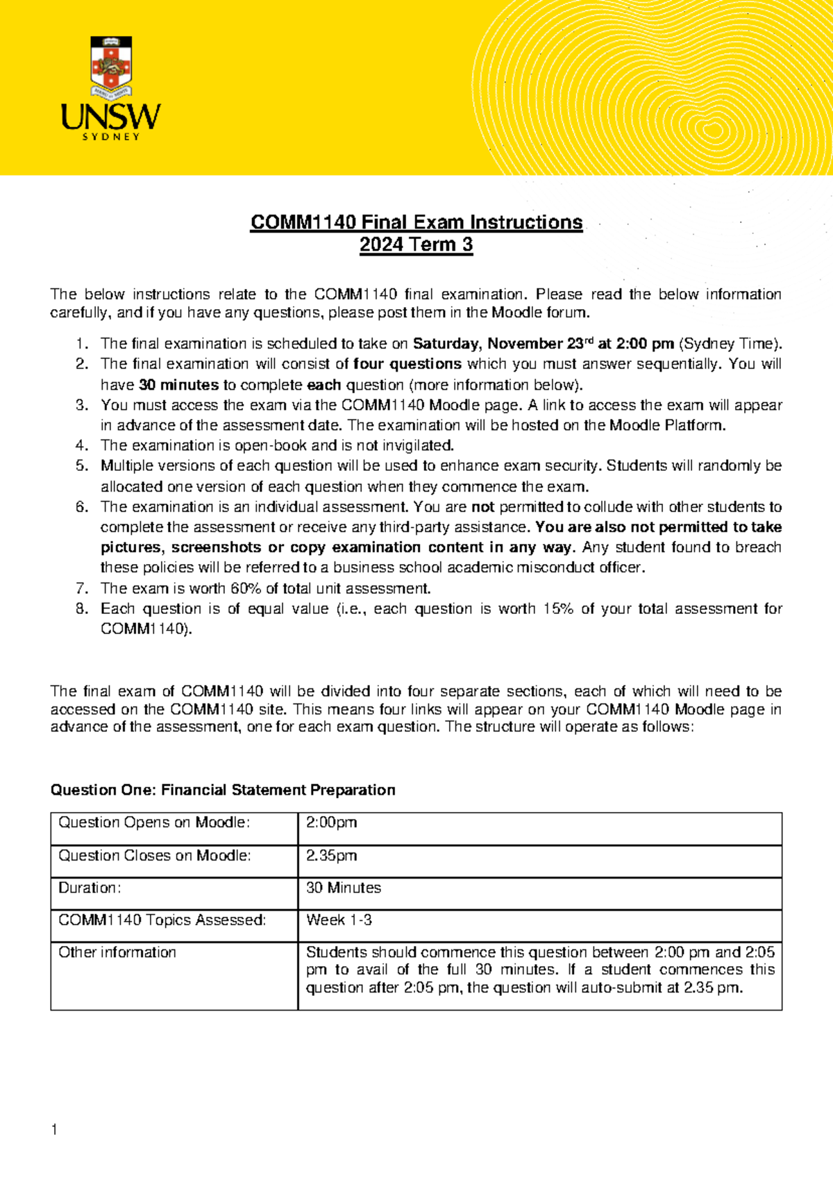 Final Exam Instructions - Please read the below information carefully ...