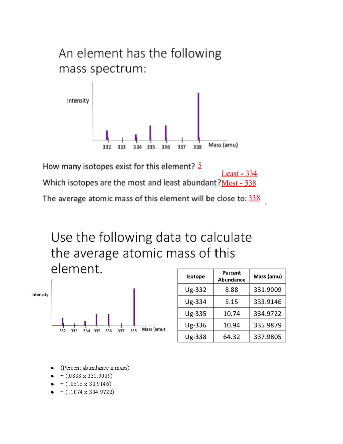 Average Atomic Mass and Mole Concept - (Percent abundance x mass ...