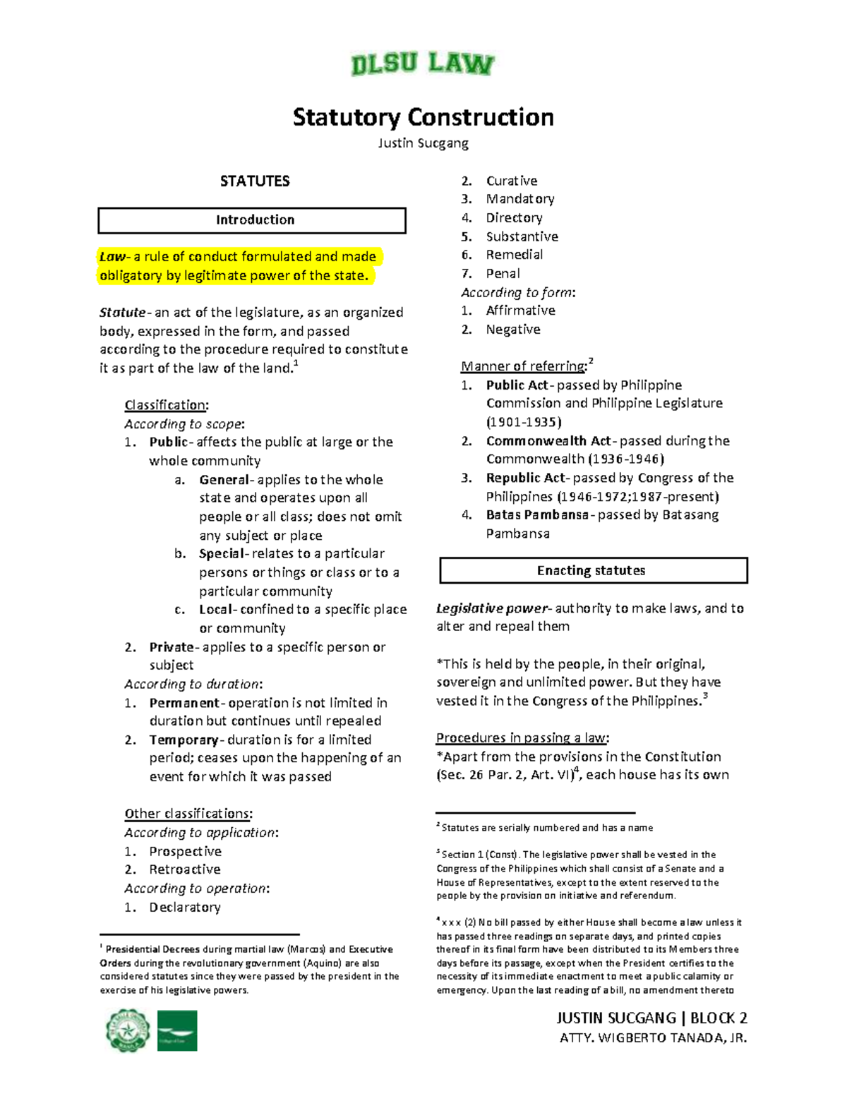 Statutory Construction Reviewer - JUSTIN SUCGANG | BLOCK 2 Statutory ...