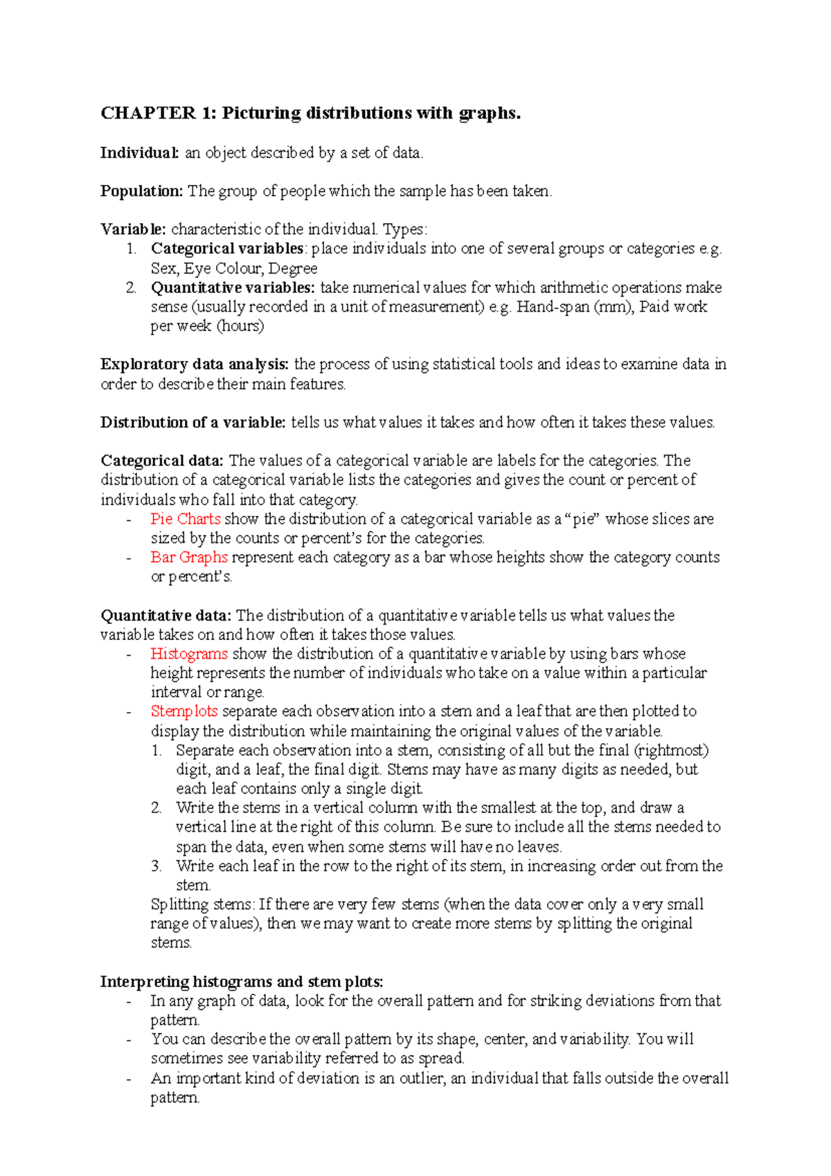 Statistics lecture notes - CHAPTER 1: Picturing distributions with ...