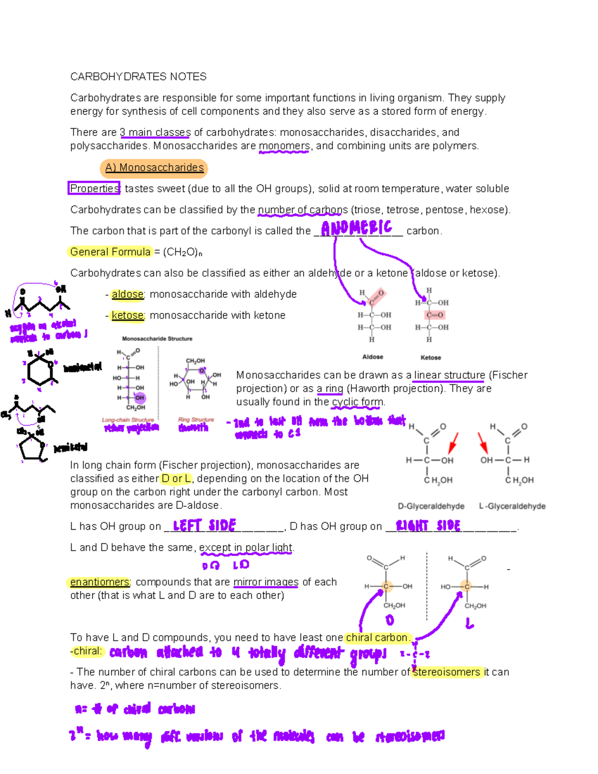 Carbohydrates: Functions Classification and Structures - Studocu