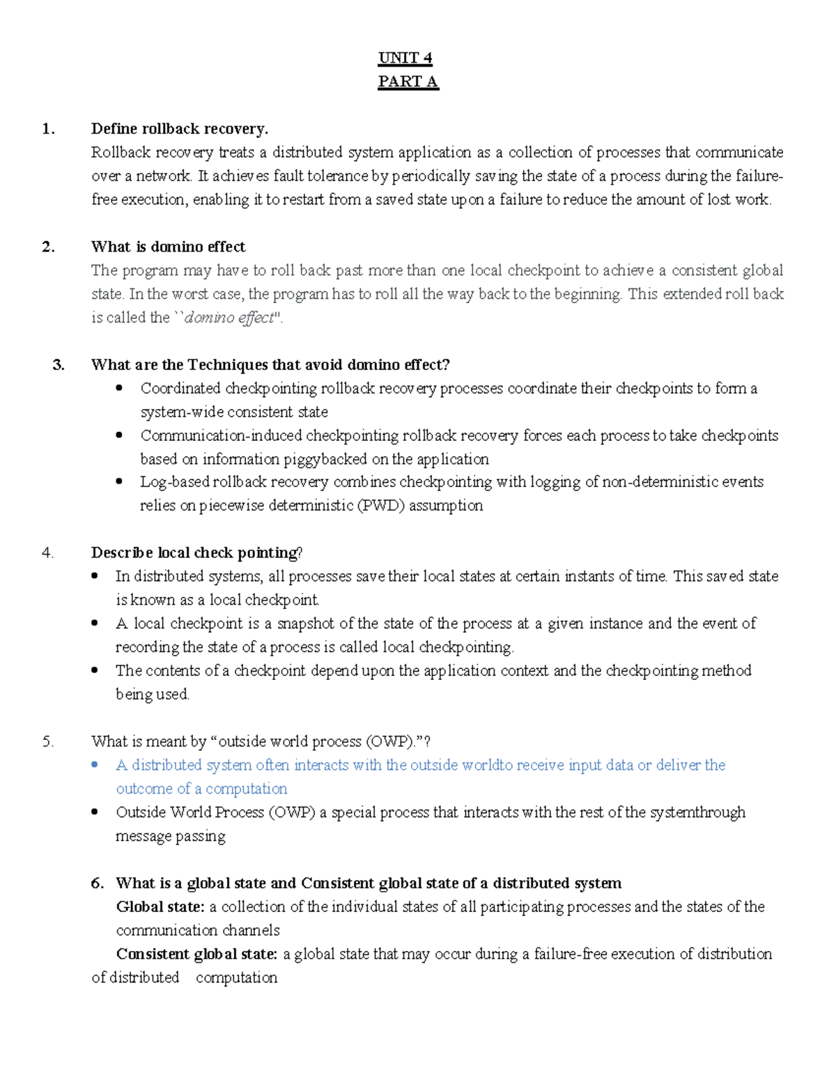 UNIT 4 Q & Answers - Define rollback recovery. UNIT 4 PART A Rollback ...