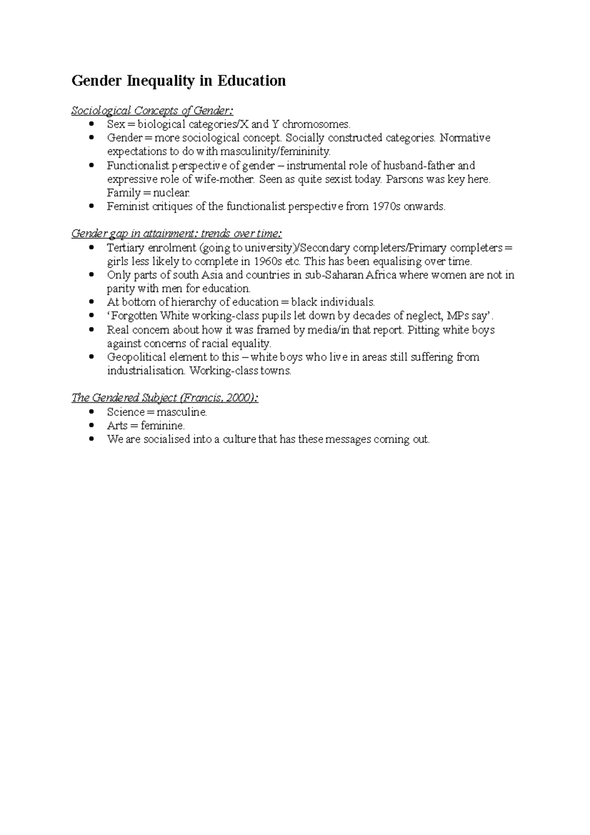 Gender Inequality in Education - Gender Inequality in Education ...