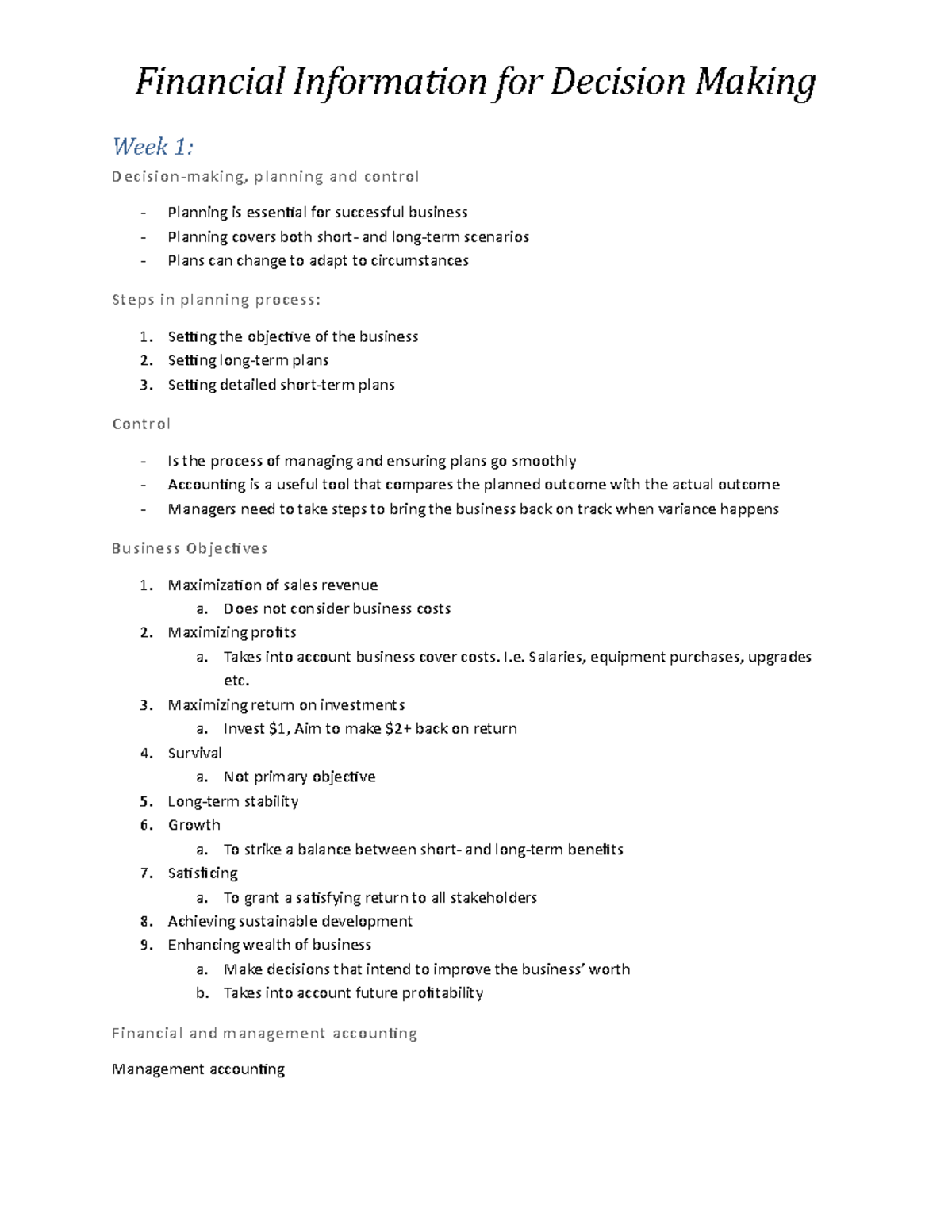 Financial Information for Decision Making - Week 1: Dec is io n- makin ...