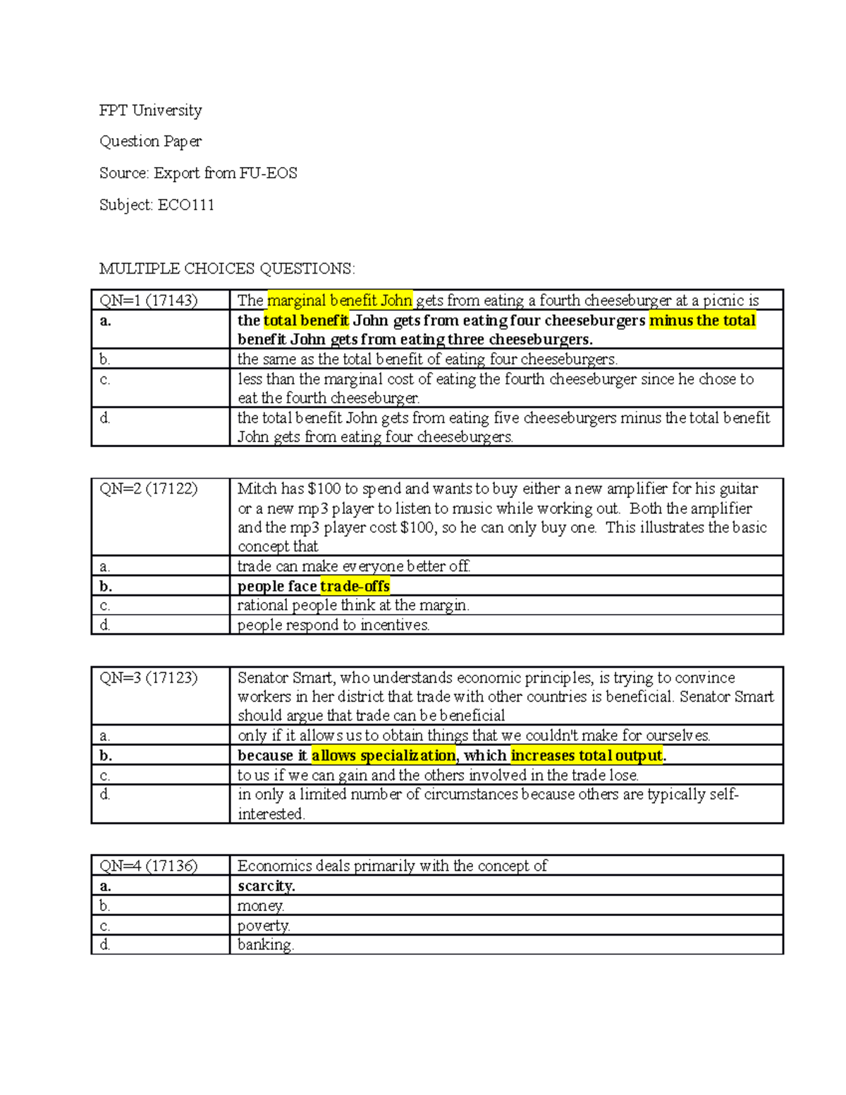 Source ECO111-1 - eco 111 - FPT University Question Paper Source ...