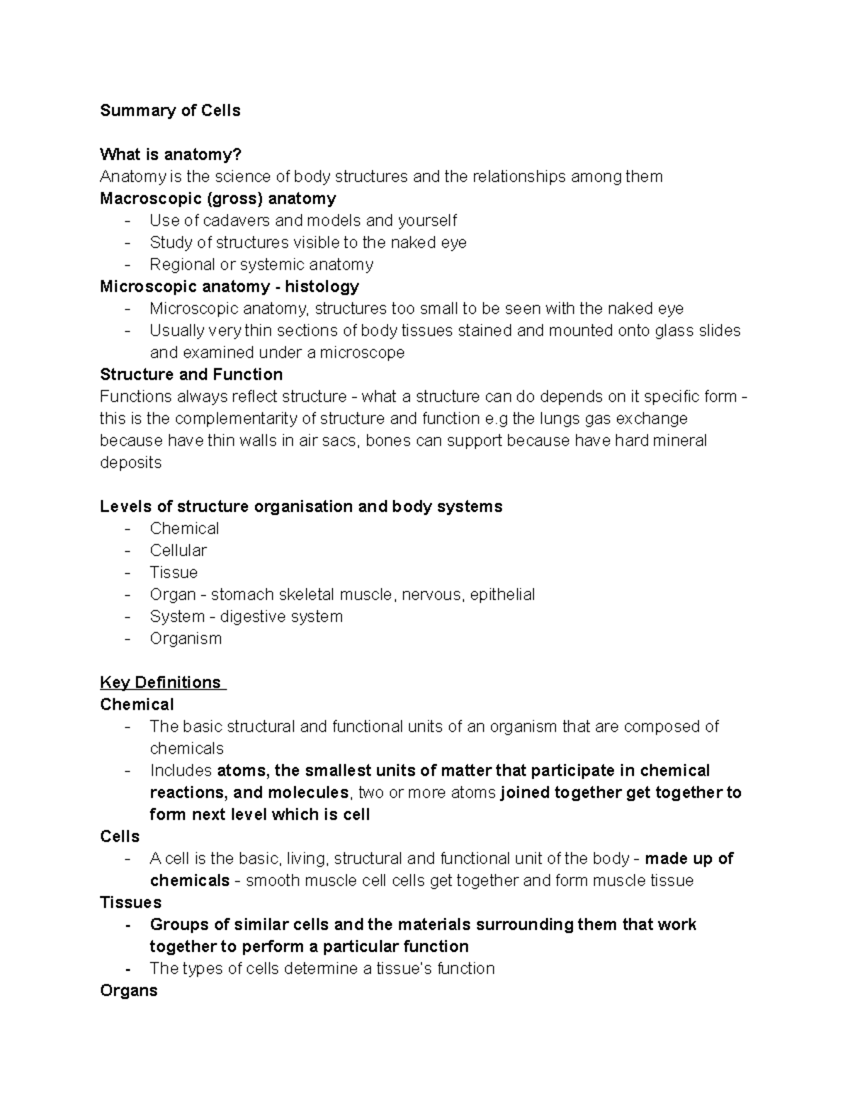 Summary of Cells - Teacher Alex Trollope - Summary of Cells What is ...