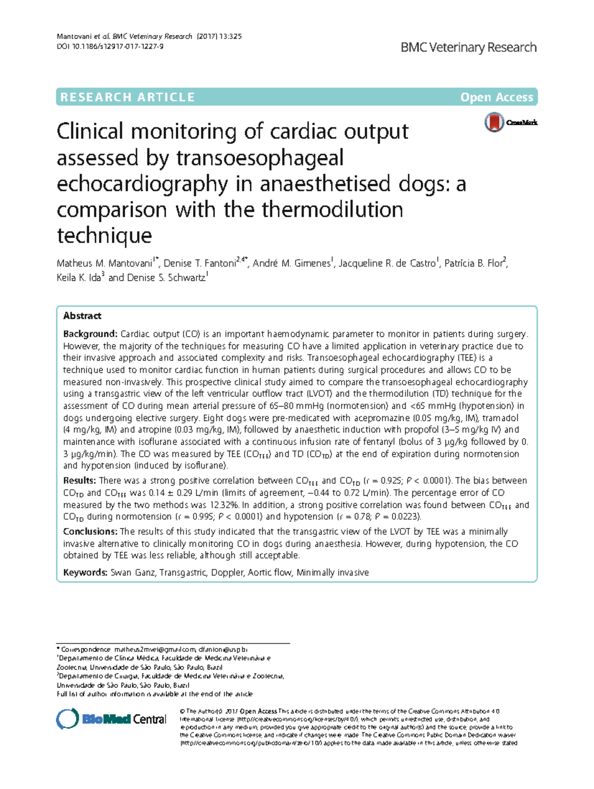 2017 Clinical Monitoring of Cardiac Output Assessed by Transoesophageal ...