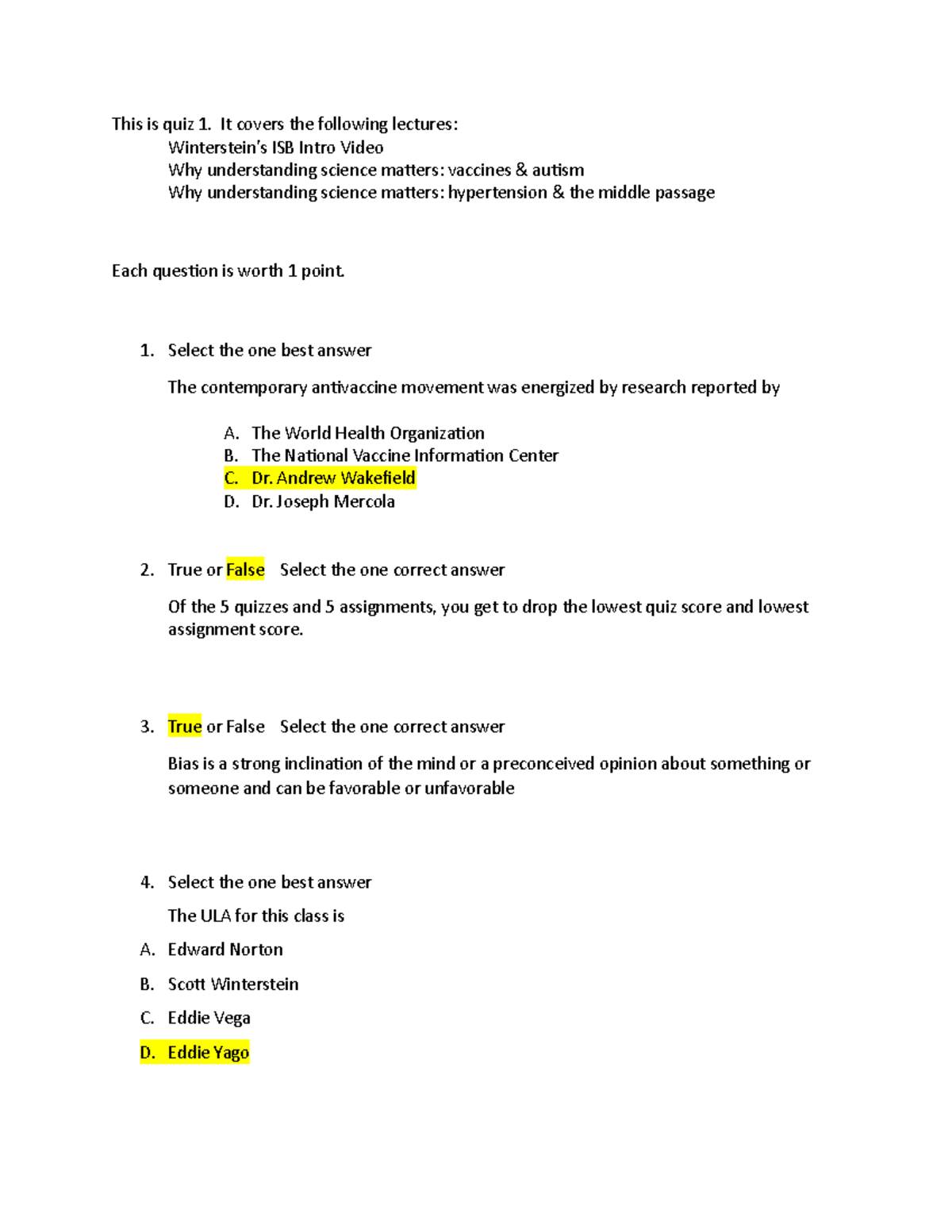 Quiz 1 - Dr. Scott R. Winterstein- Quiz 1 - This is quiz 1. It covers ...
