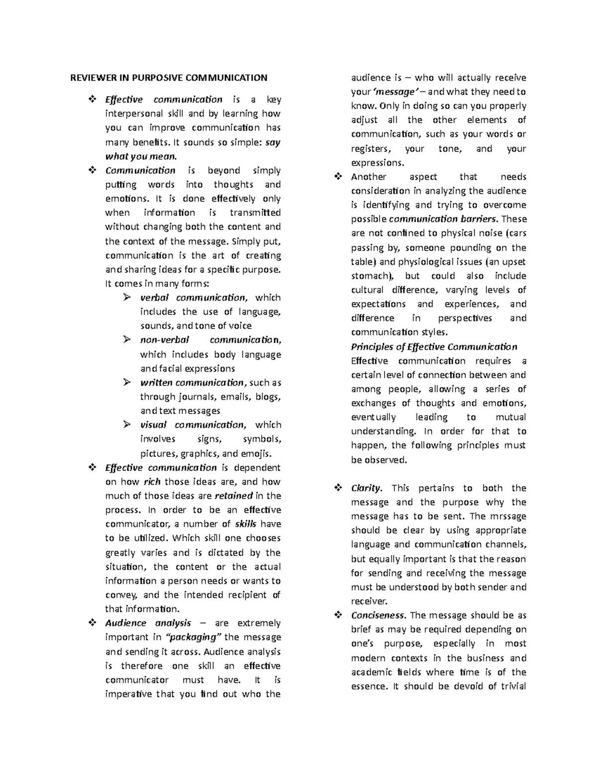 Reviewer-in-purcom - reviewer - REVIEWER IN PURPOSIVE COMMUNICATION Effective communication is a ...