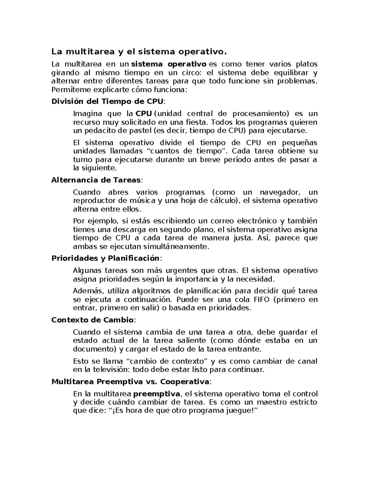 Tipos de Sistemas Operativos y la multitarea y el sistema operativo ...
