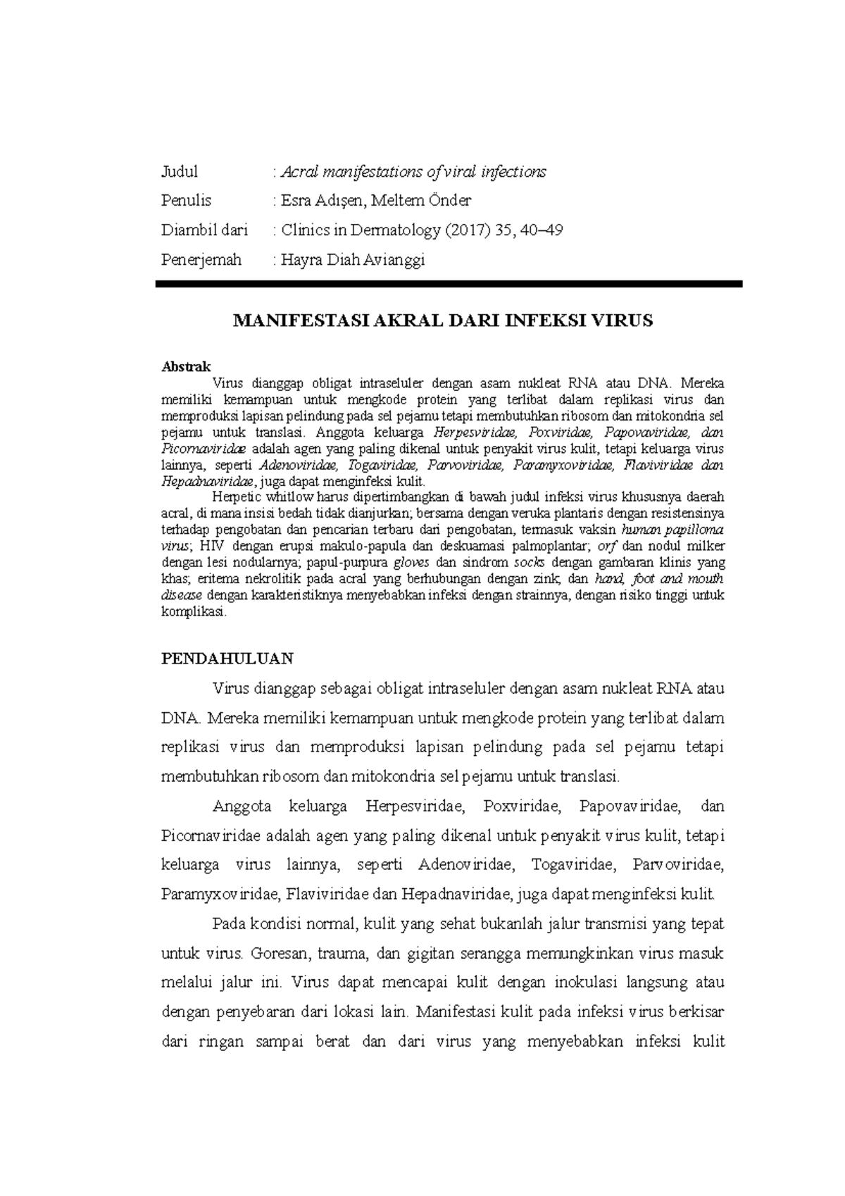 Manifestasi akral pada infeksi virus - Judul : Acral manifestations of ...