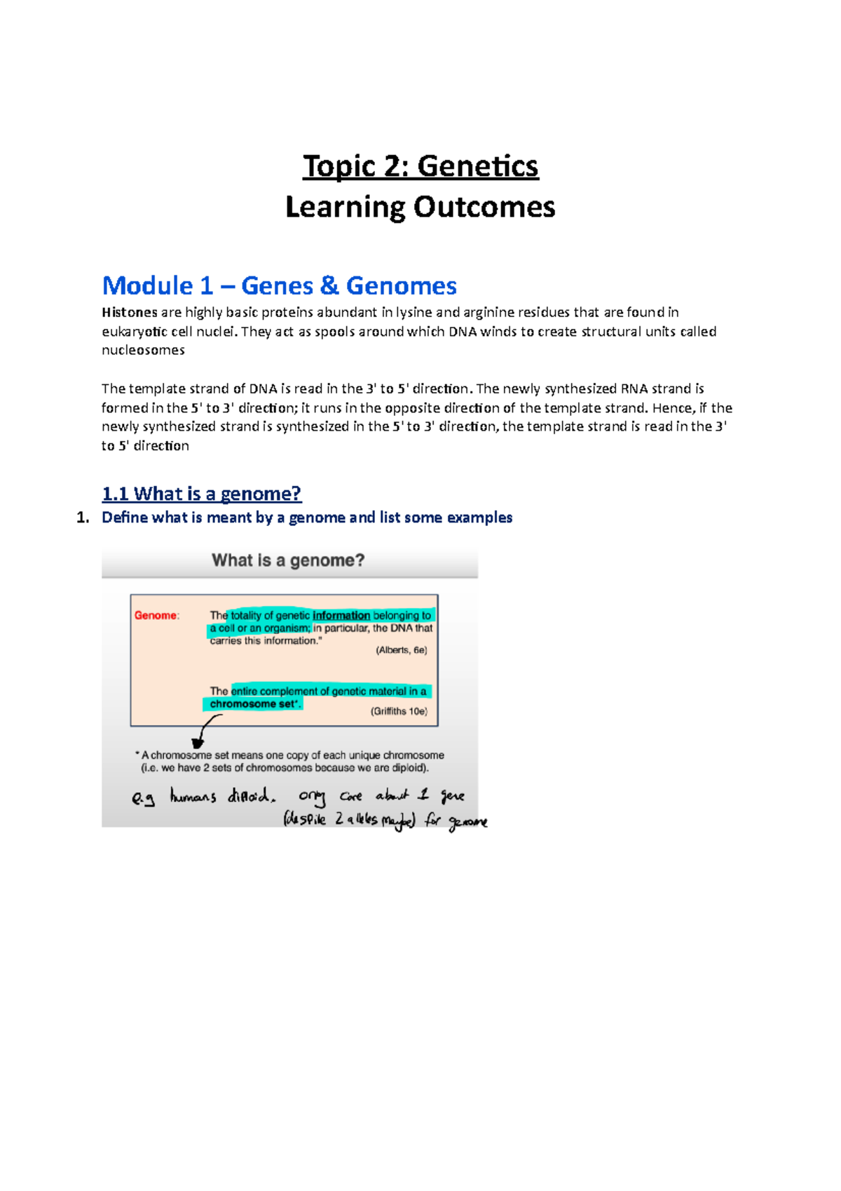 T2 Genetics Learning Outcomes - Topic 2: Genetics Learning Outcomes ...