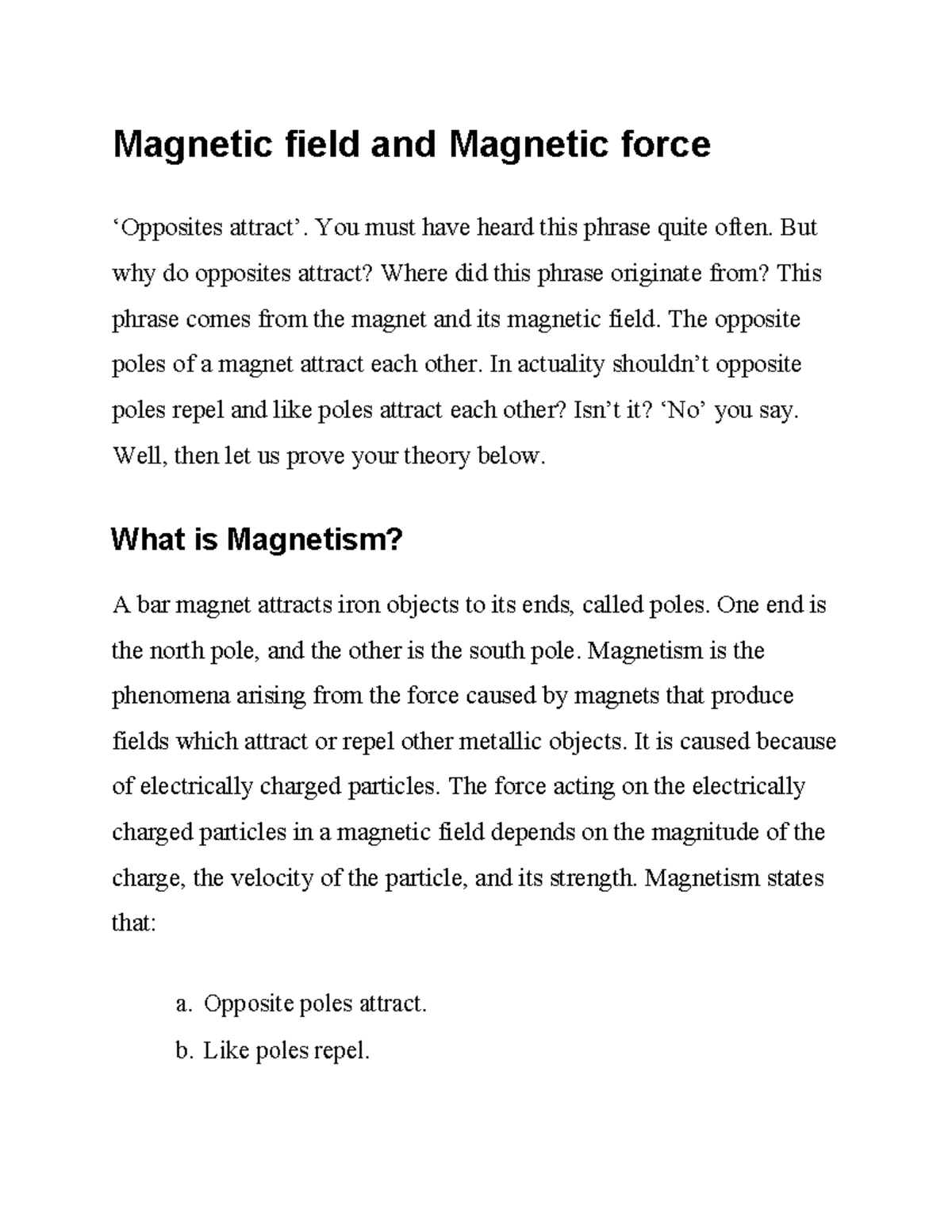 Psychology 13 - Useful notes - Magnetic field and Magnetic force ...