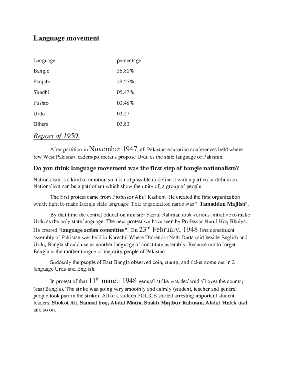 Language movement - Language movement Language percentage Bangle 56% ...